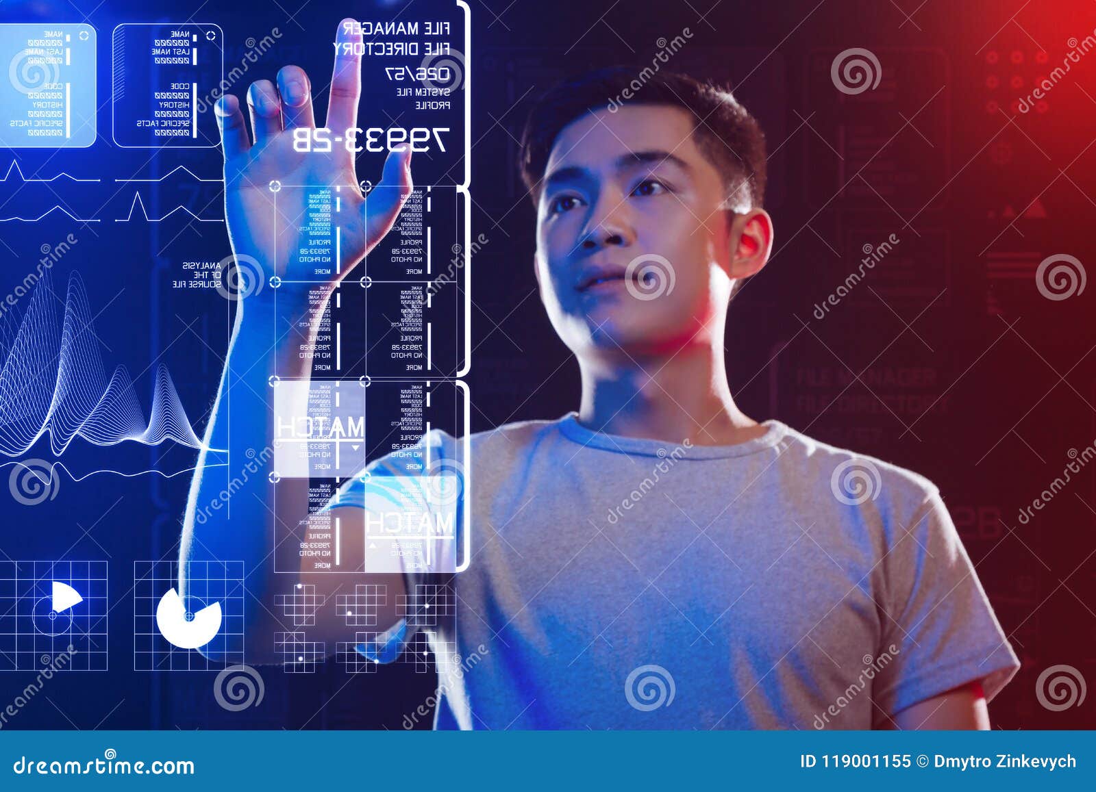 Database Administrator Touching the Screen while Entering Personal Data ...