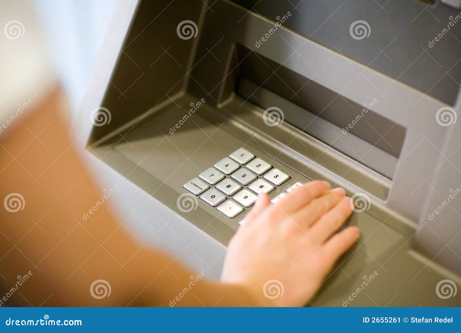 Entering PIN at ATM stock image. Image of convenience - 2655261