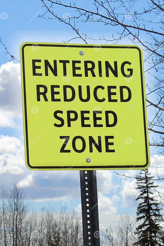 Entering Reduced Speed Zone Sign Stock Photo - Image of decelerate ...
