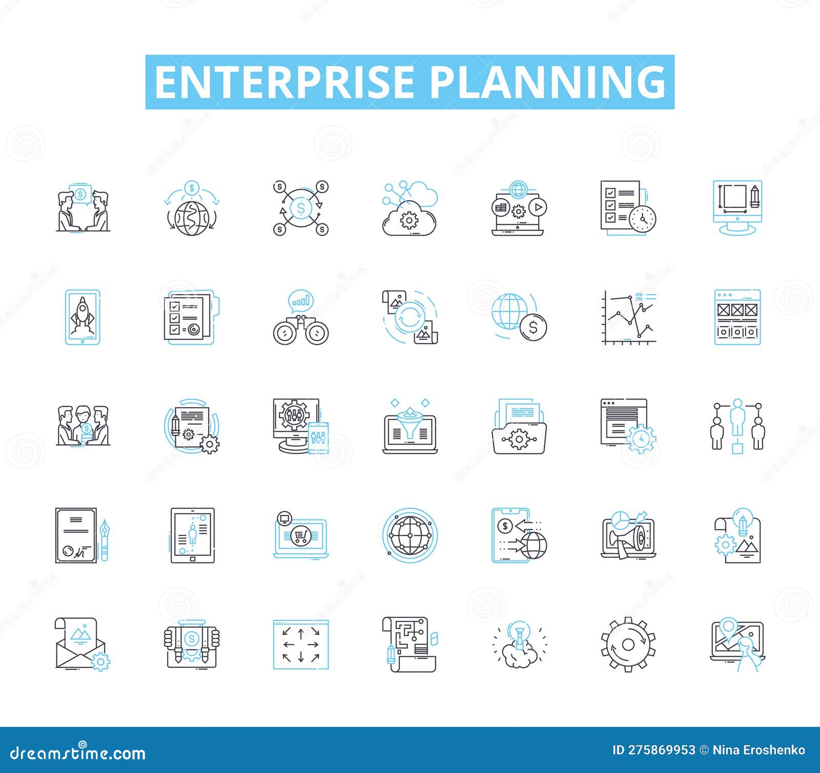 Enterprise Planning Linear Icons Set. Strategy, Budgeting, Forecasting ...