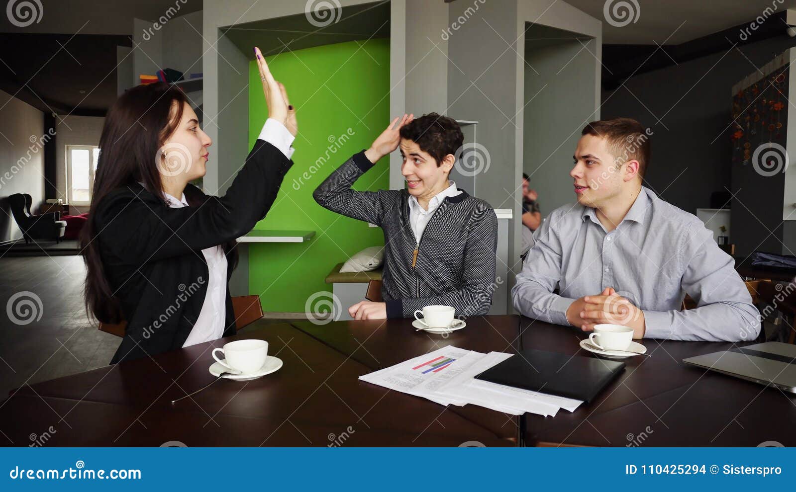 Successful and Young Two Men and Female Colleague Talk and Toget Stock ...