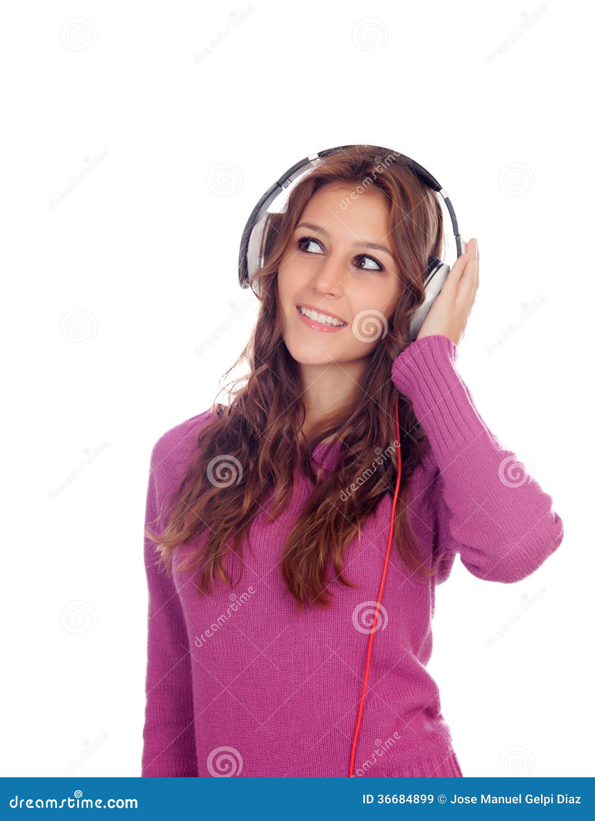 Entertaining Girl With Headphones Listening To Music Stock Image