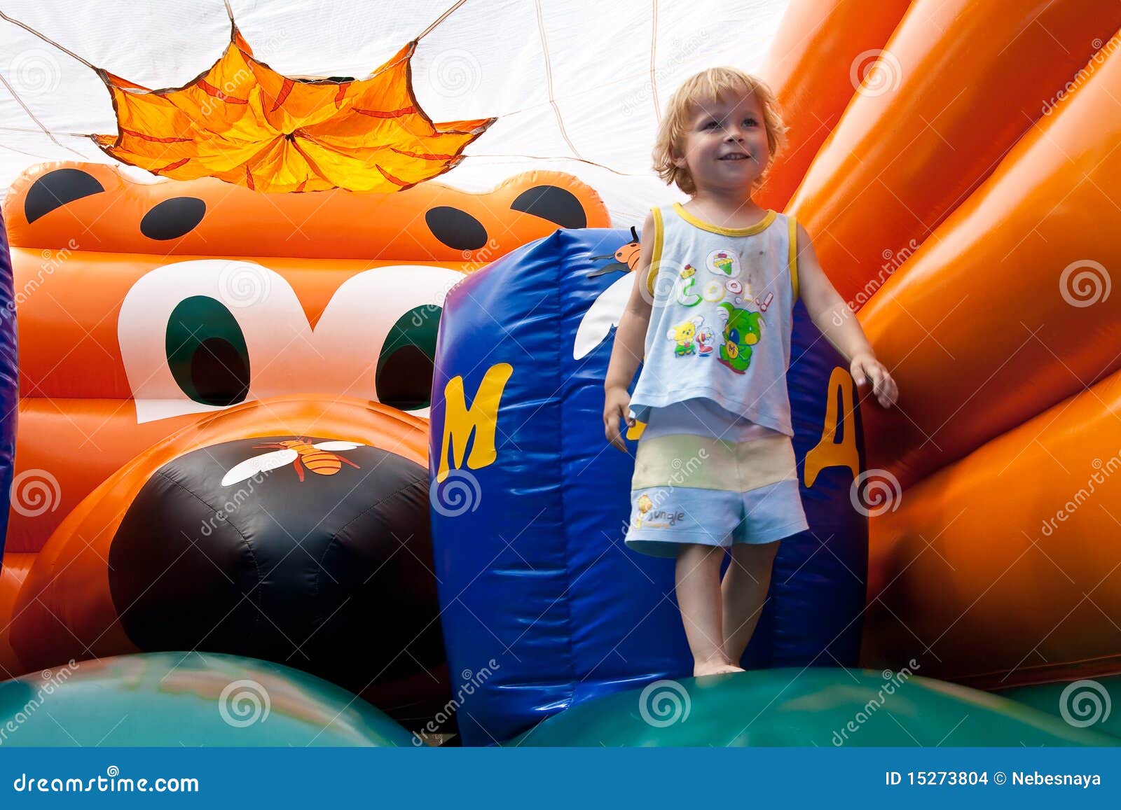 Entertainment for Children on Bouncy Castle Stock Photo - Image of ...
