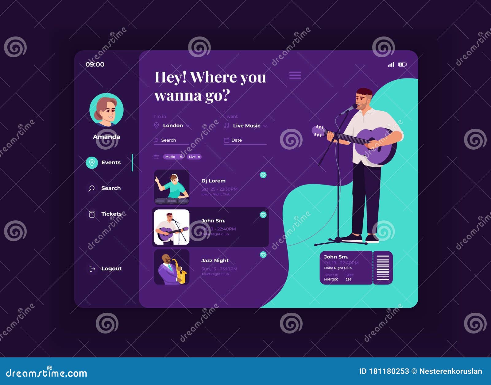 Entertainment Event Planner Tablet Interface Vector Template. Mobile ...