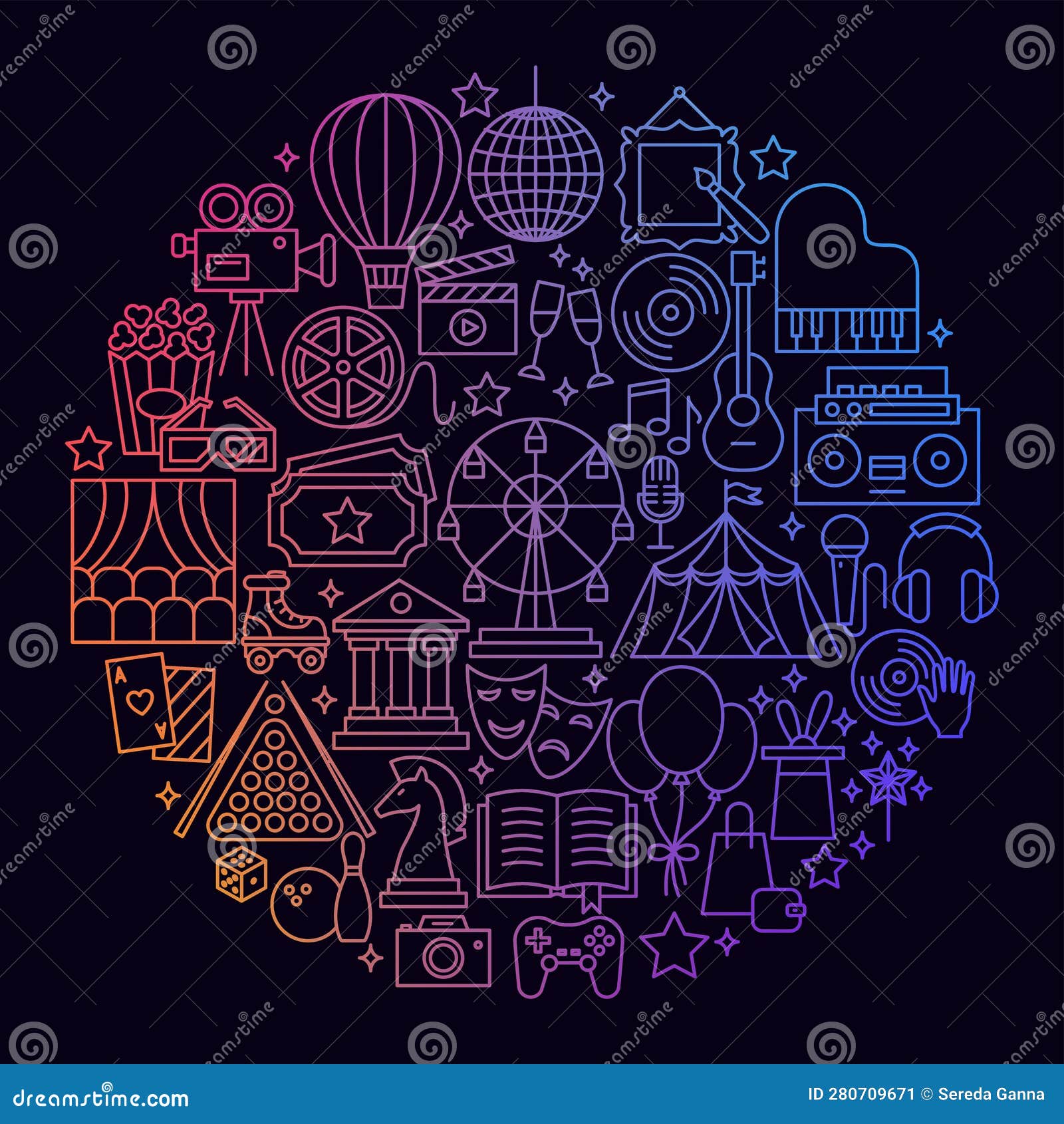 Entertainment Icon Circle Concept Stock Vector - Illustration of media ...