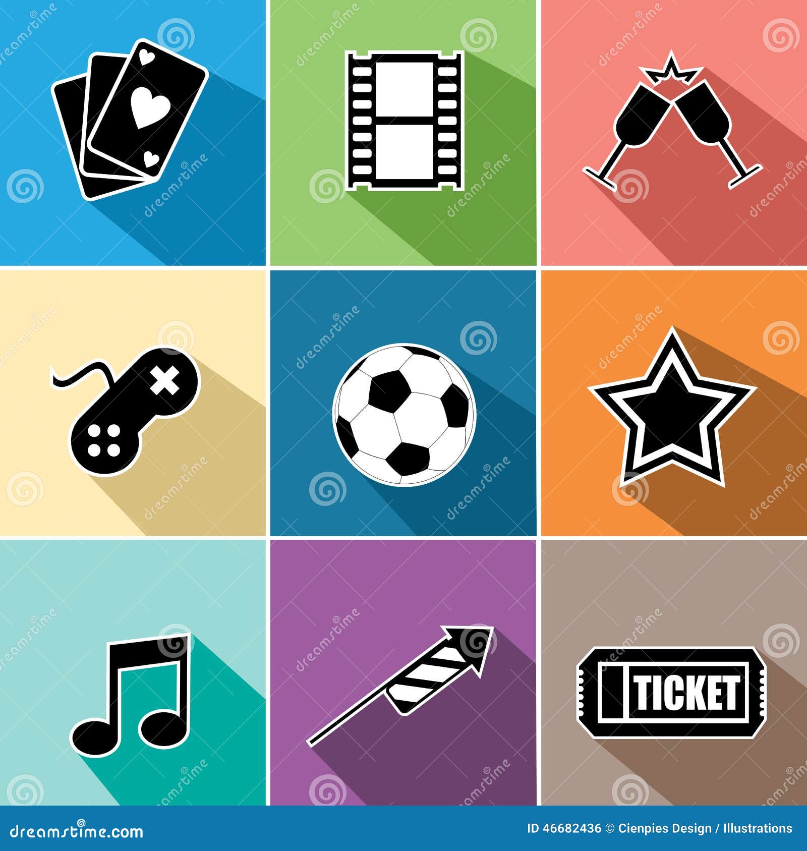 Entertainment Icons Set Flat Design Stock Vector - Illustration of ...