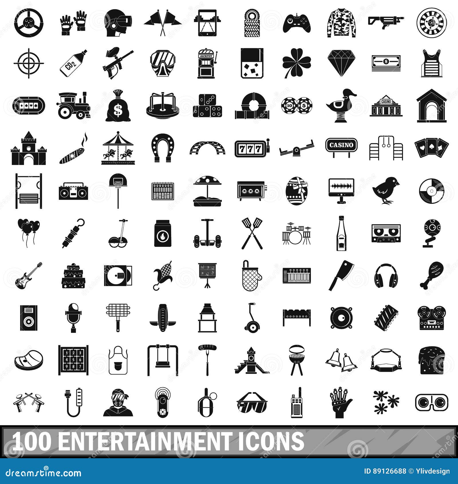 100 Entertainment Icons Set, Simple Style Stock Vector - Illustration ...