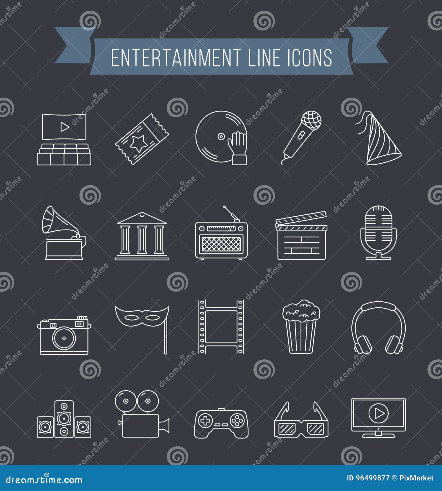 Entertainment Line Icons stock vector. Illustration of clapboard - 96499877