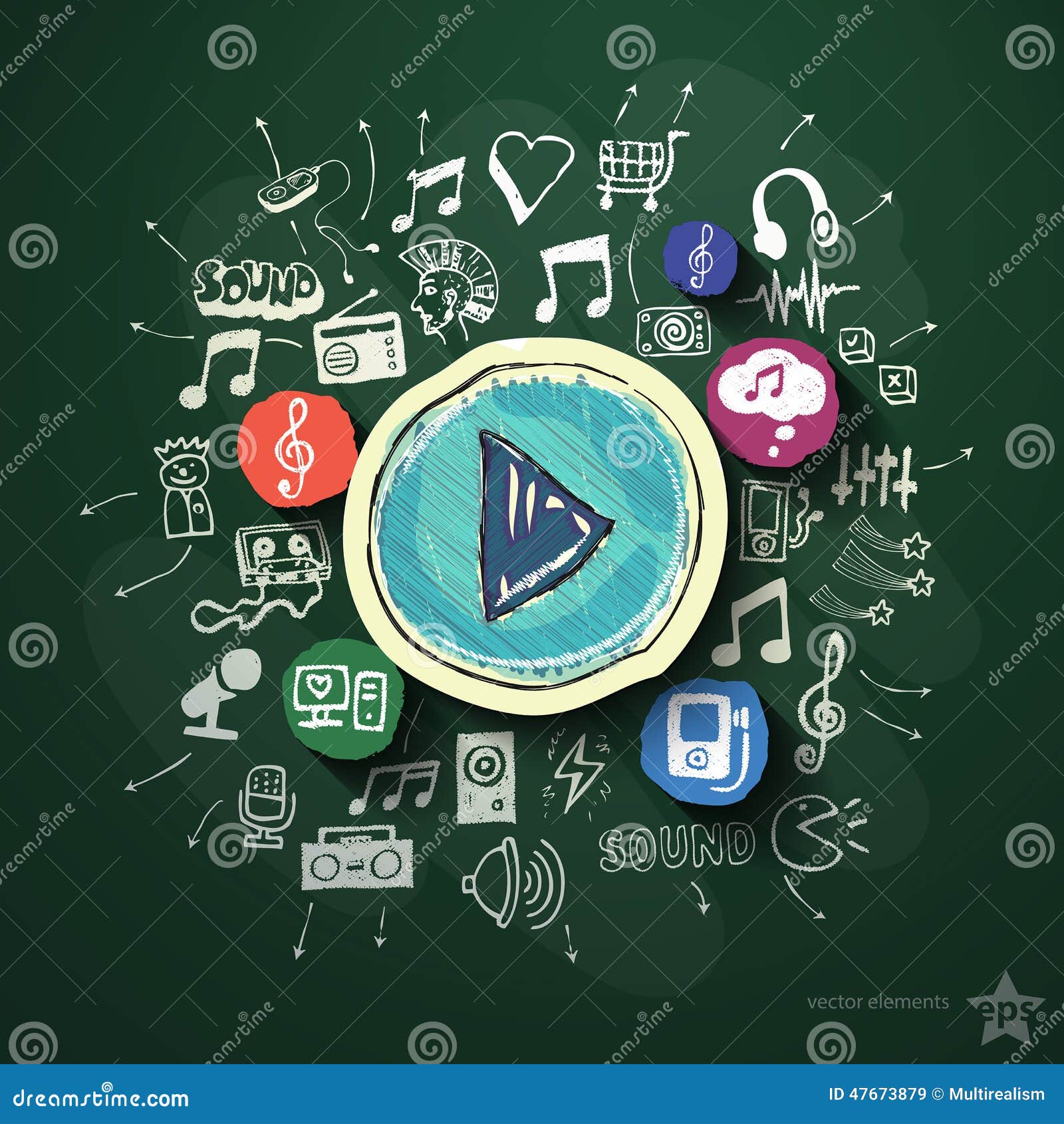 Entertainment and Music Collage with Icons on Stock Vector ...