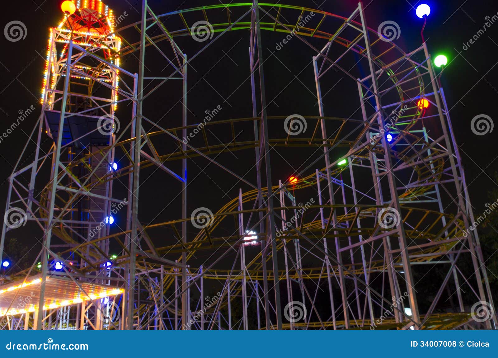 Entertainment Park Attraction at Night Stock Photo - Image of enjoyment ...