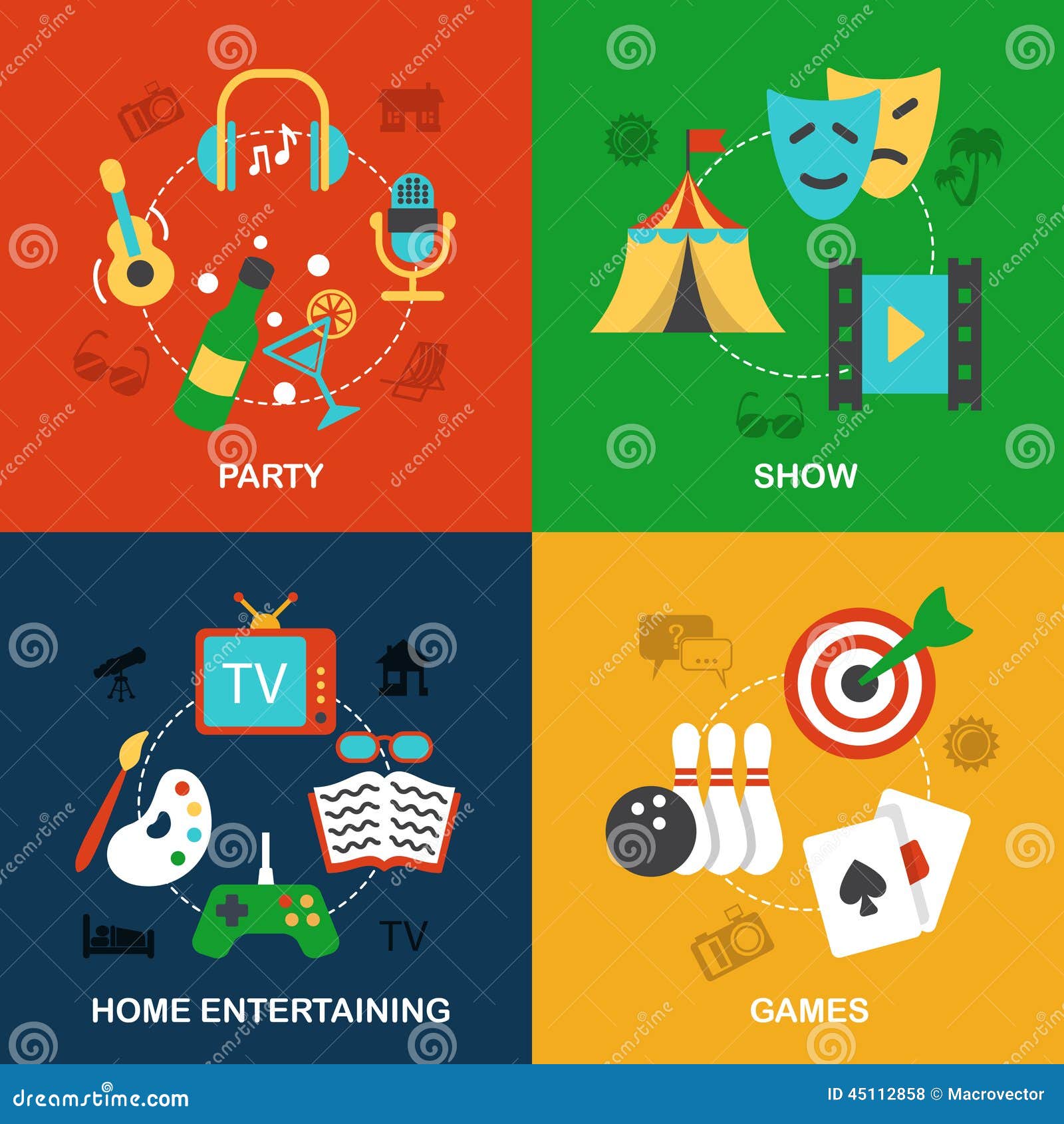 Entertainments icons flat stock vector. Illustration of business - 45112858