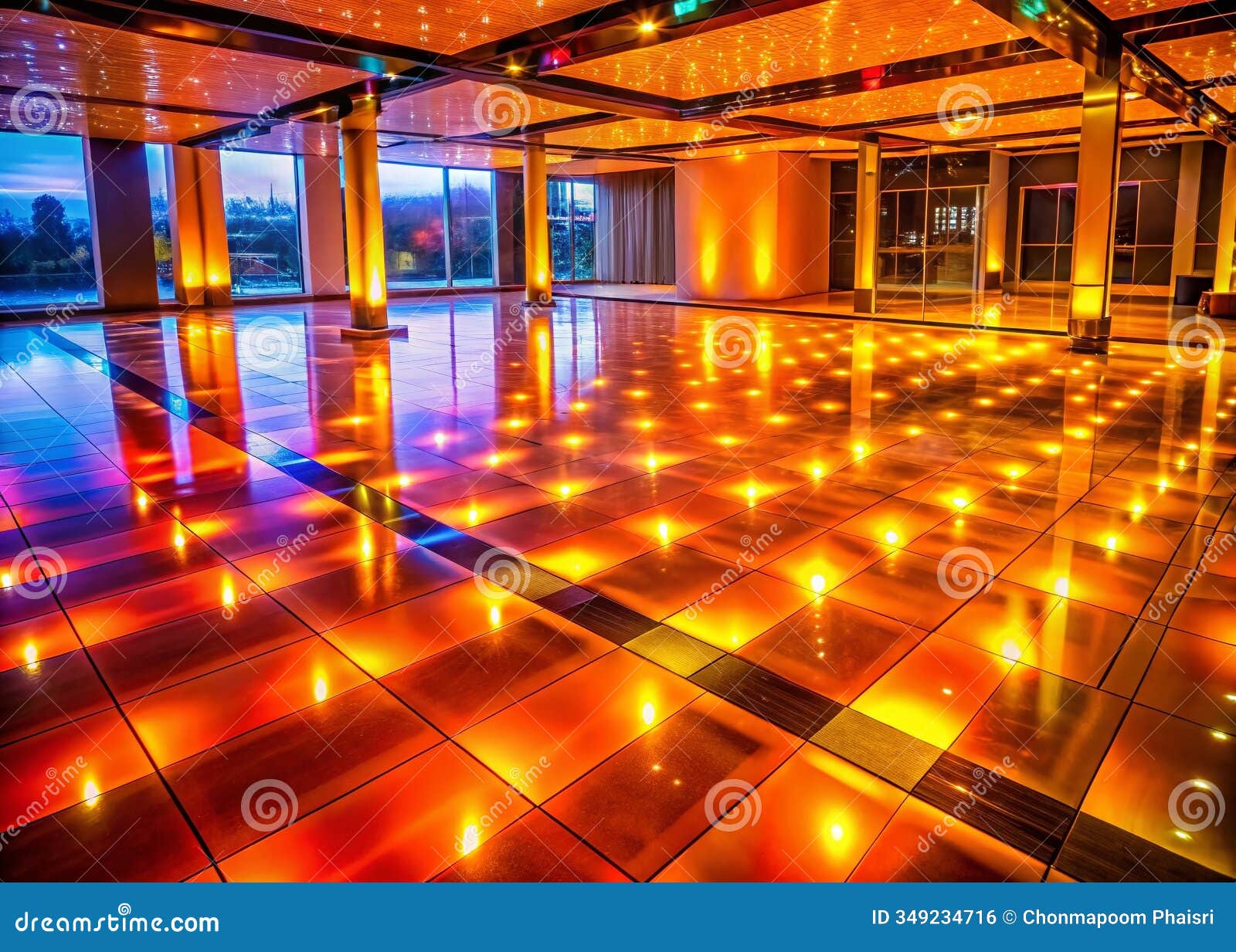 Enthralling Empty Dance Floor Orange Hues and Reflective Surfaces for ...