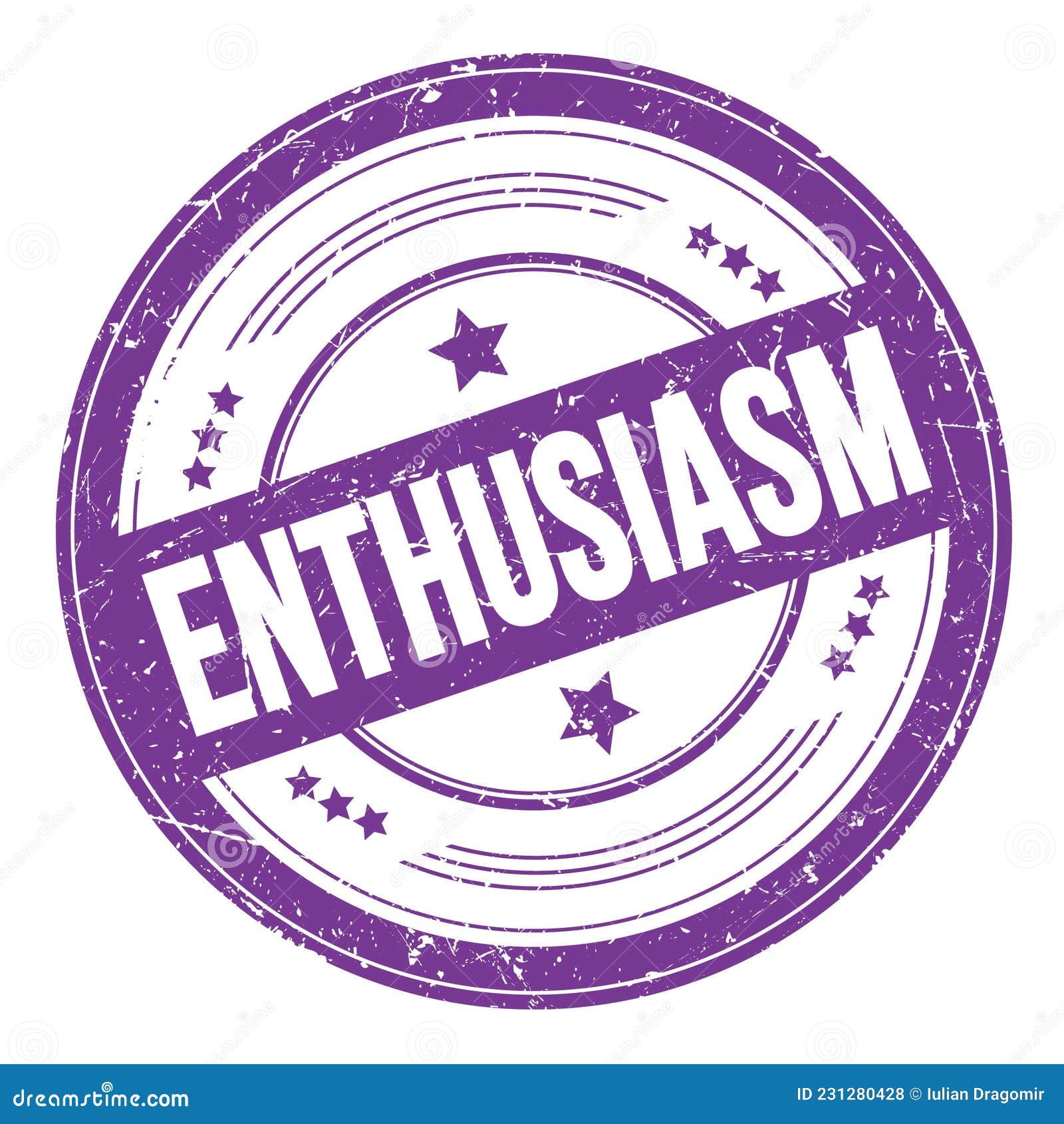 ENTHUSIASM Text on Violet Indigo Round Grungy Stamp Stock Illustration ...