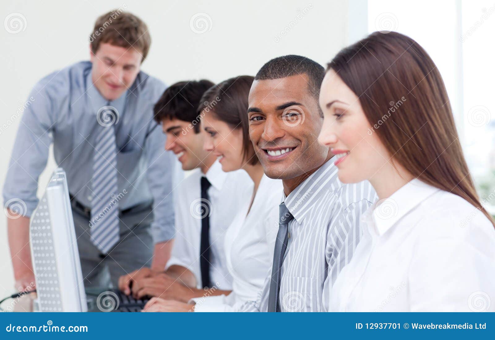 Enthusiastic Business Team Working at Computer Stock Image - Image of ...