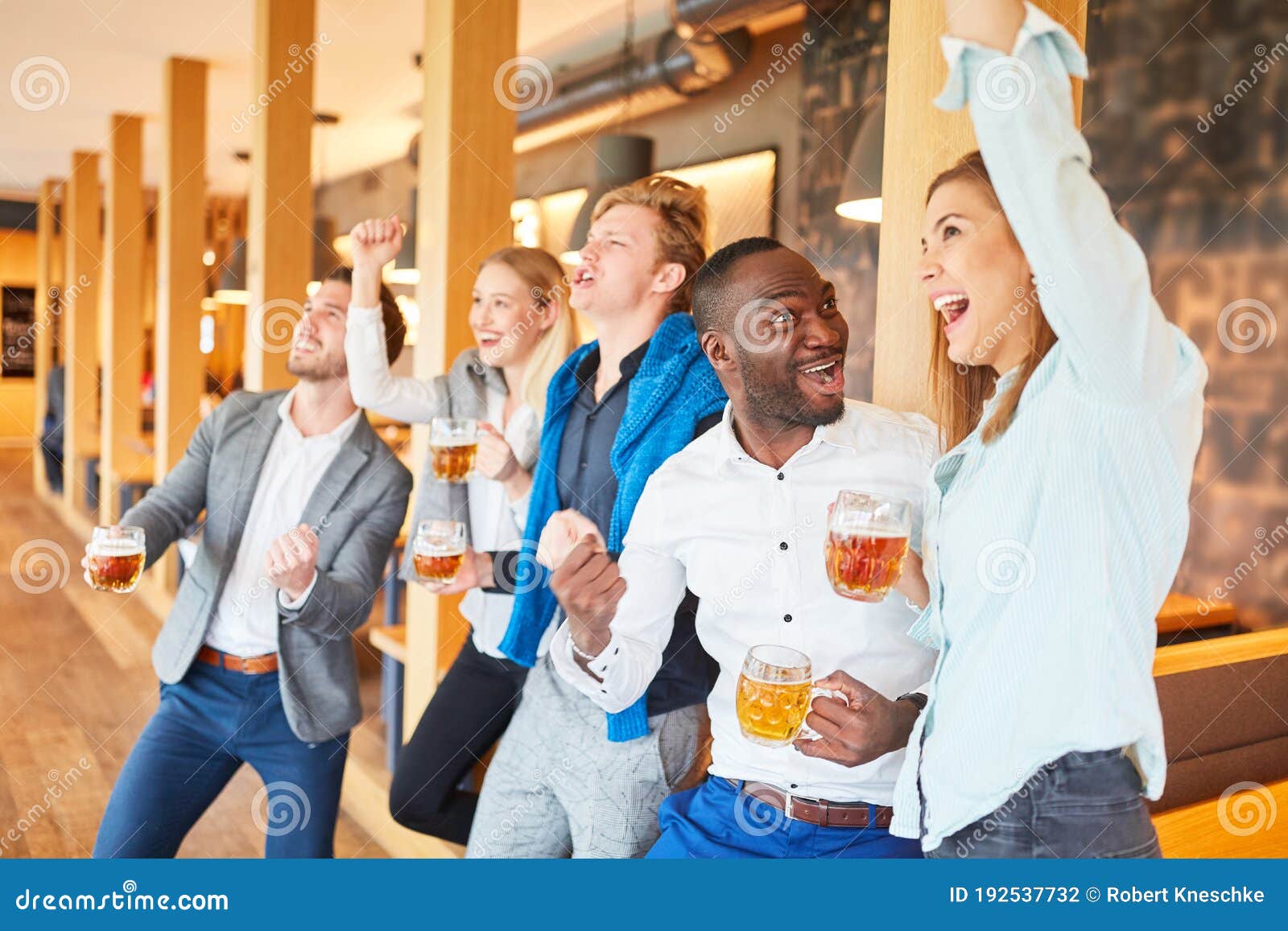 Enthusiastic Fans in a Pub or Restaurant Stock Photo - Image of laugh ...