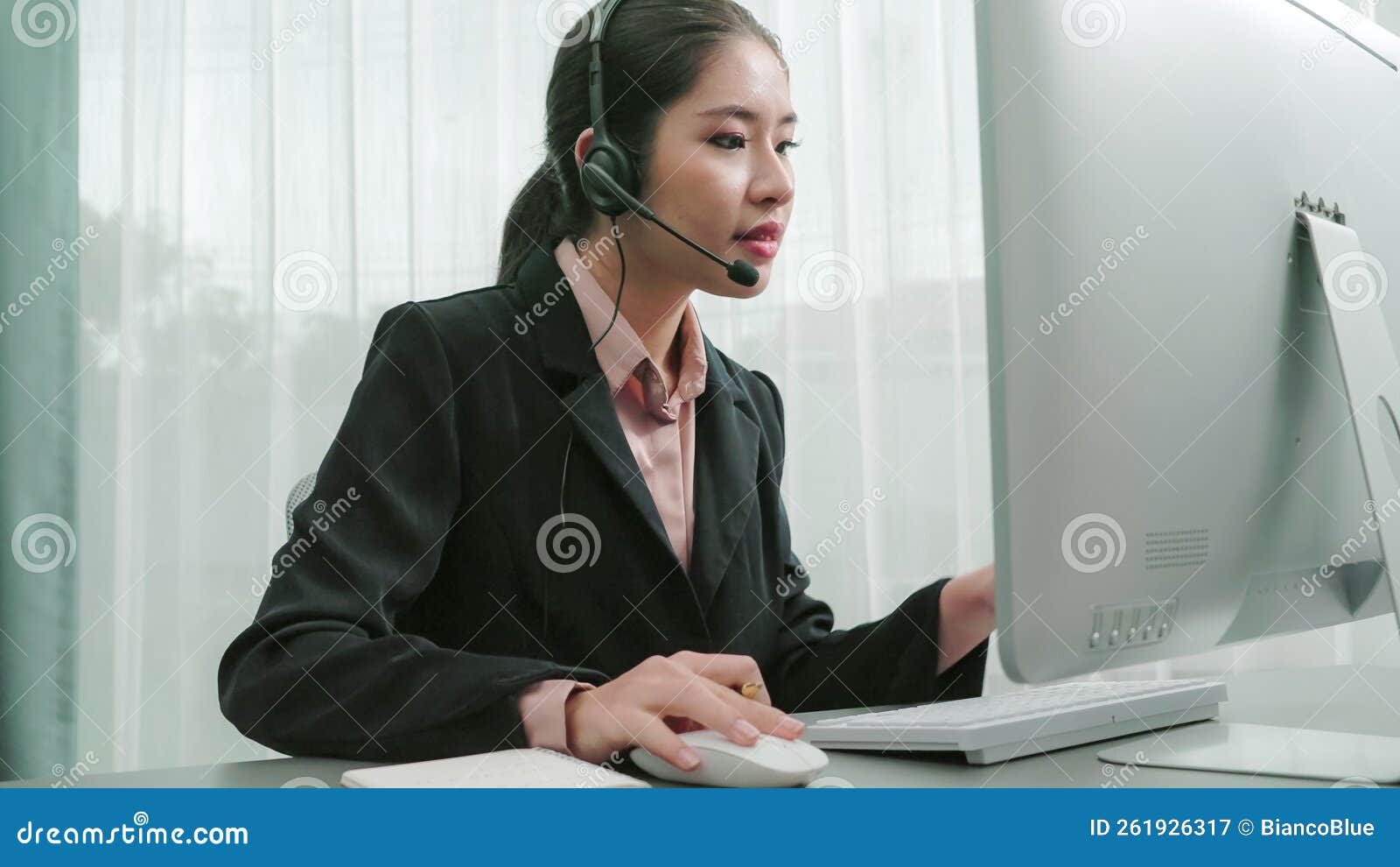 Enthusiastic Female Operator Provide Helpful Customer Service To ...