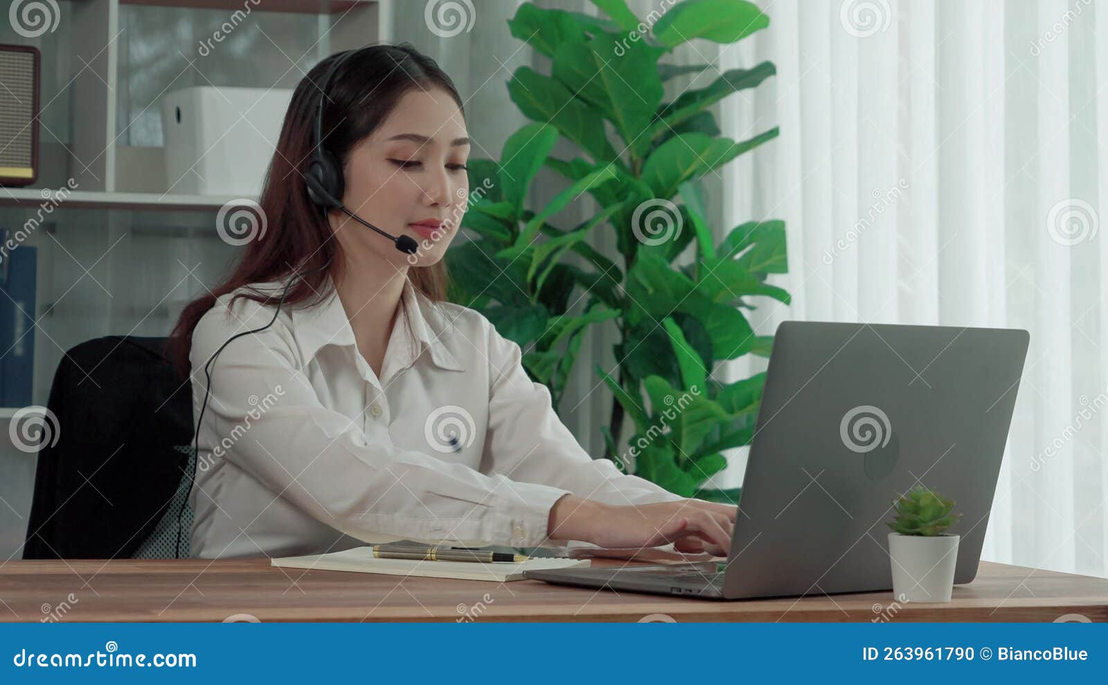 Enthusiastic Female Operator Provide Helpful Customer Service To ...