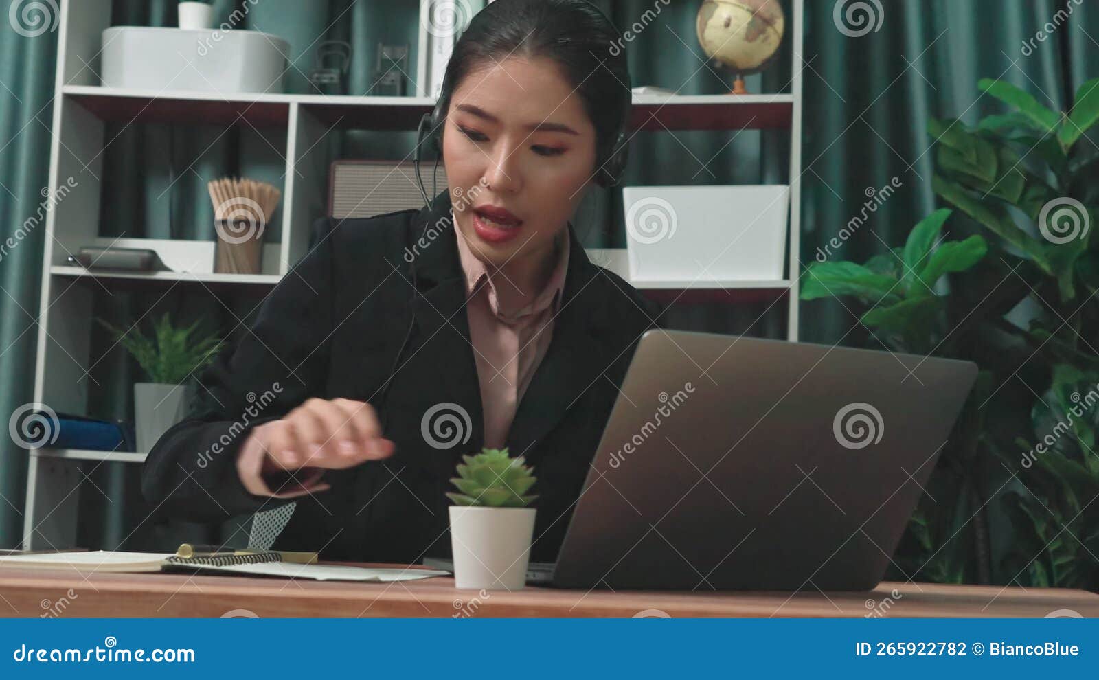 Enthusiastic Female Operator Provide Helpful Customer Service To ...