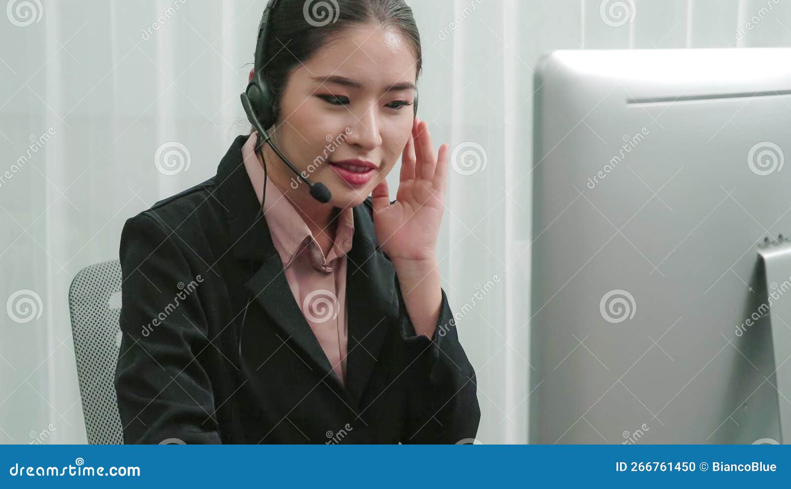 Enthusiastic Female Operator Provide Helpful Customer Service To ...