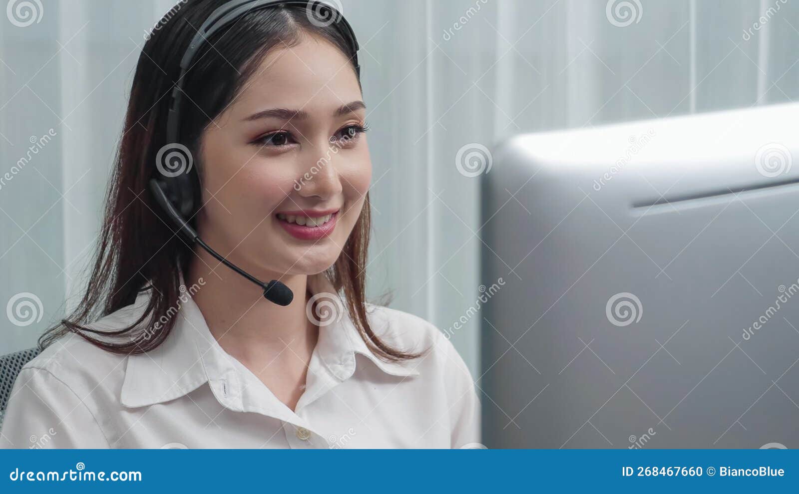 Enthusiastic Female Operator Provide Helpful Customer Service To ...