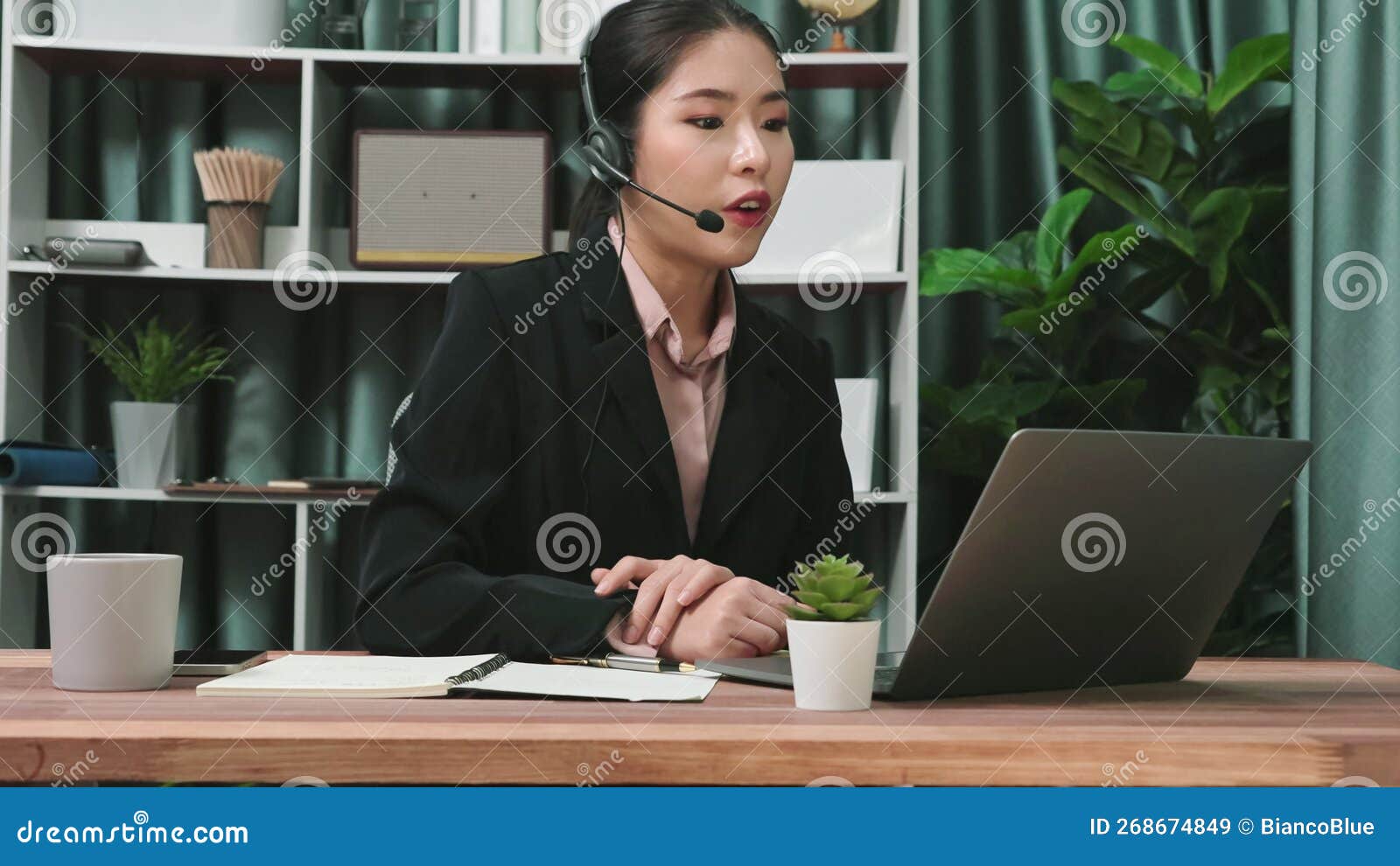 Enthusiastic Female Operator Provide Helpful Customer Service To ...