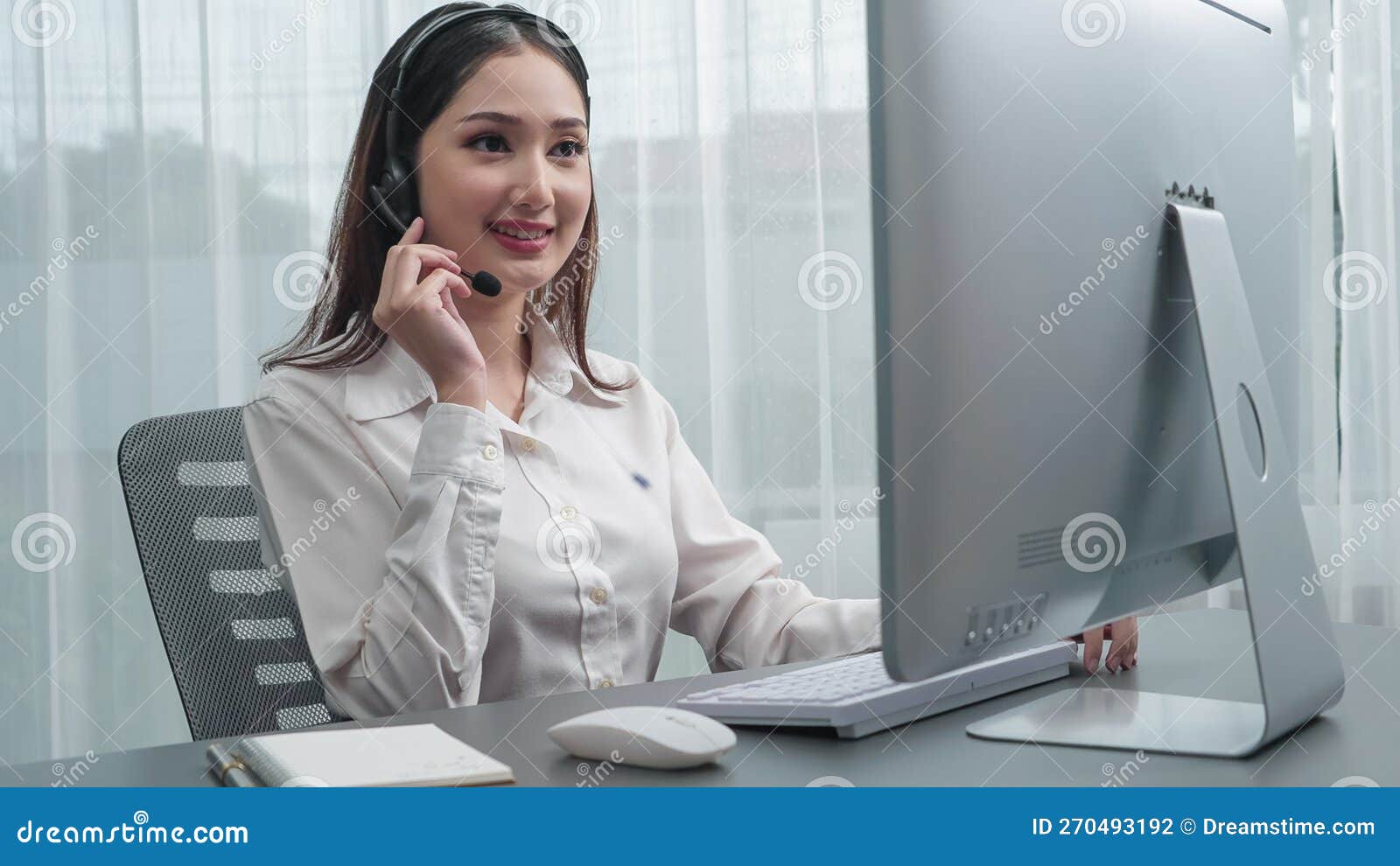 Enthusiastic Female Operator Provide Helpful Customer Service To ...