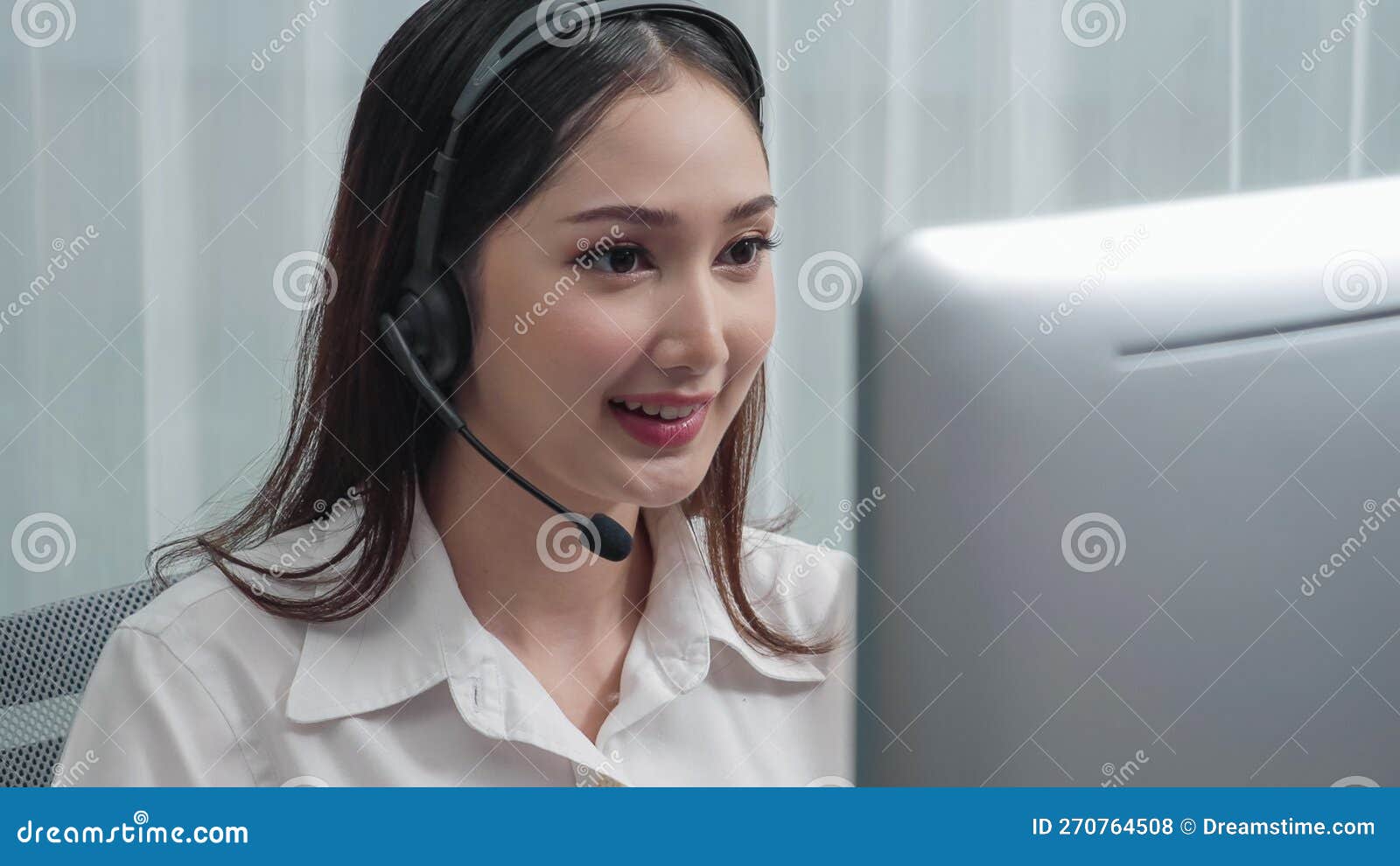 Enthusiastic Female Operator Provide Helpful Customer Service To ...