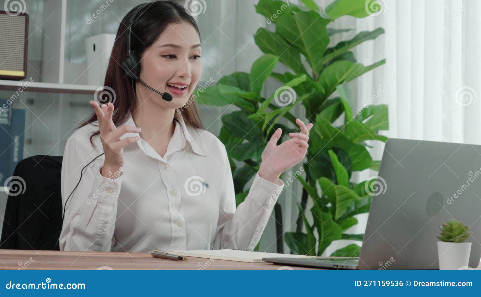 Enthusiastic Female Operator Provide Helpful Customer Service To ...