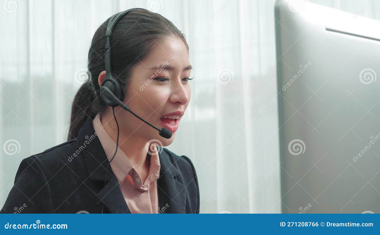 Enthusiastic Female Operator Provide Helpful Customer Service To ...