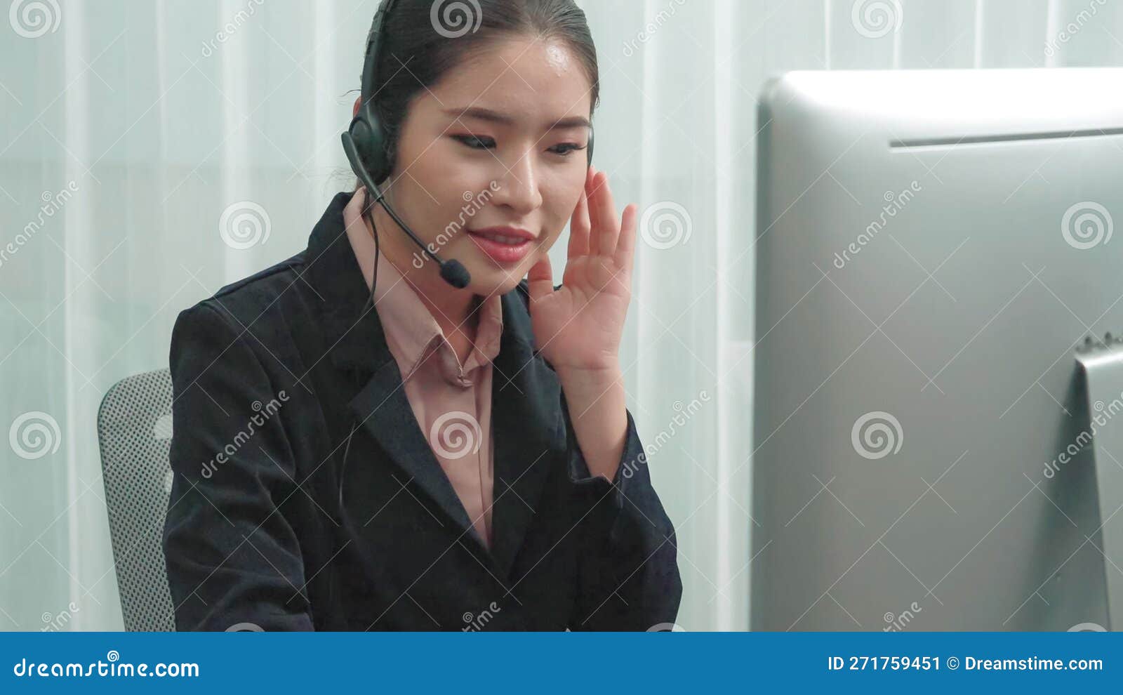 Enthusiastic Female Operator Provide Helpful Customer Service To ...