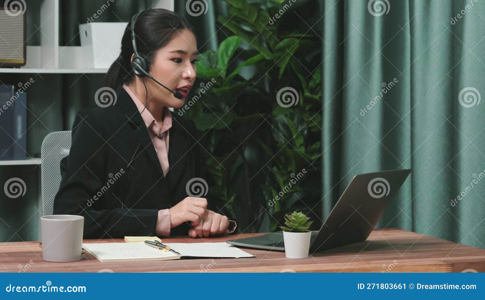 Enthusiastic Female Operator Provide Helpful Customer Service To Customer. Stock Image - Image ...