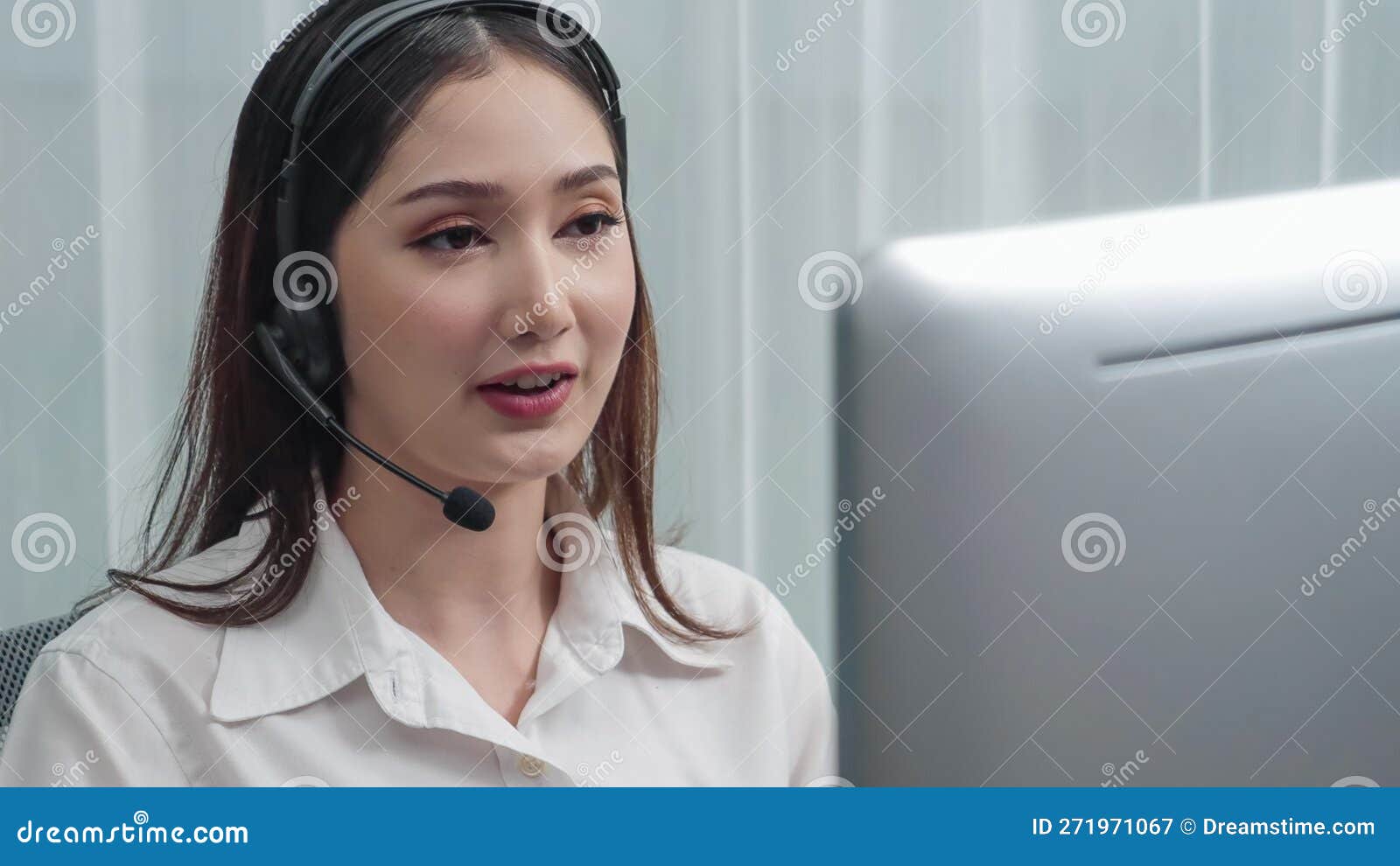 Enthusiastic Female Operator Provide Helpful Customer Service To ...