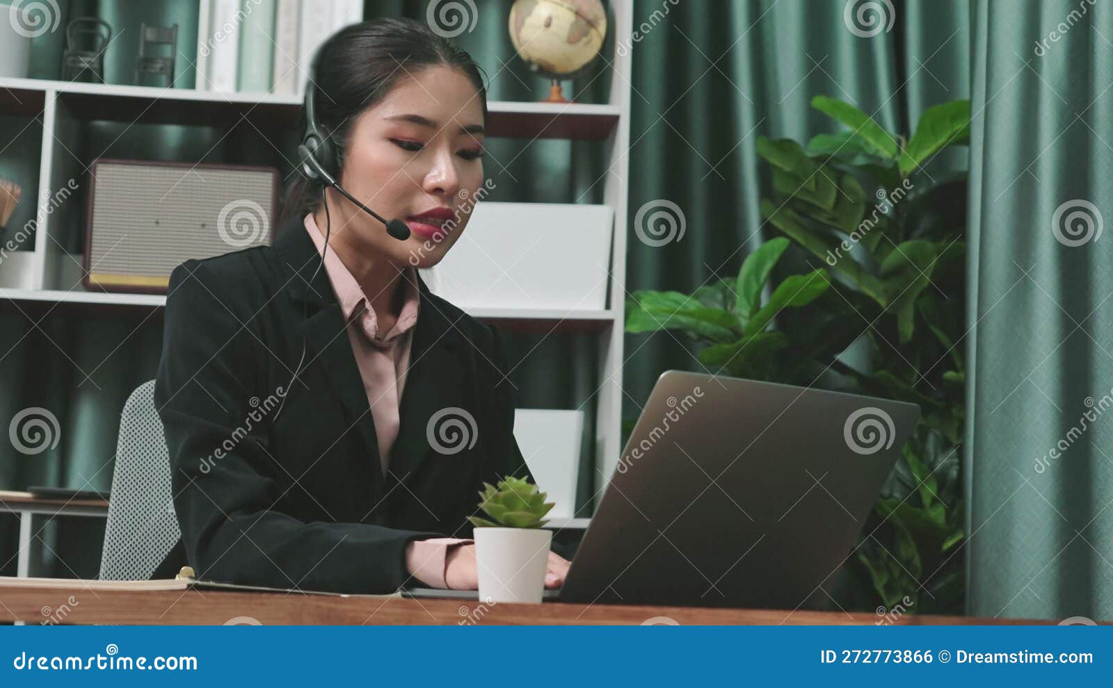 Enthusiastic Female Operator Provide Helpful Customer Service To ...
