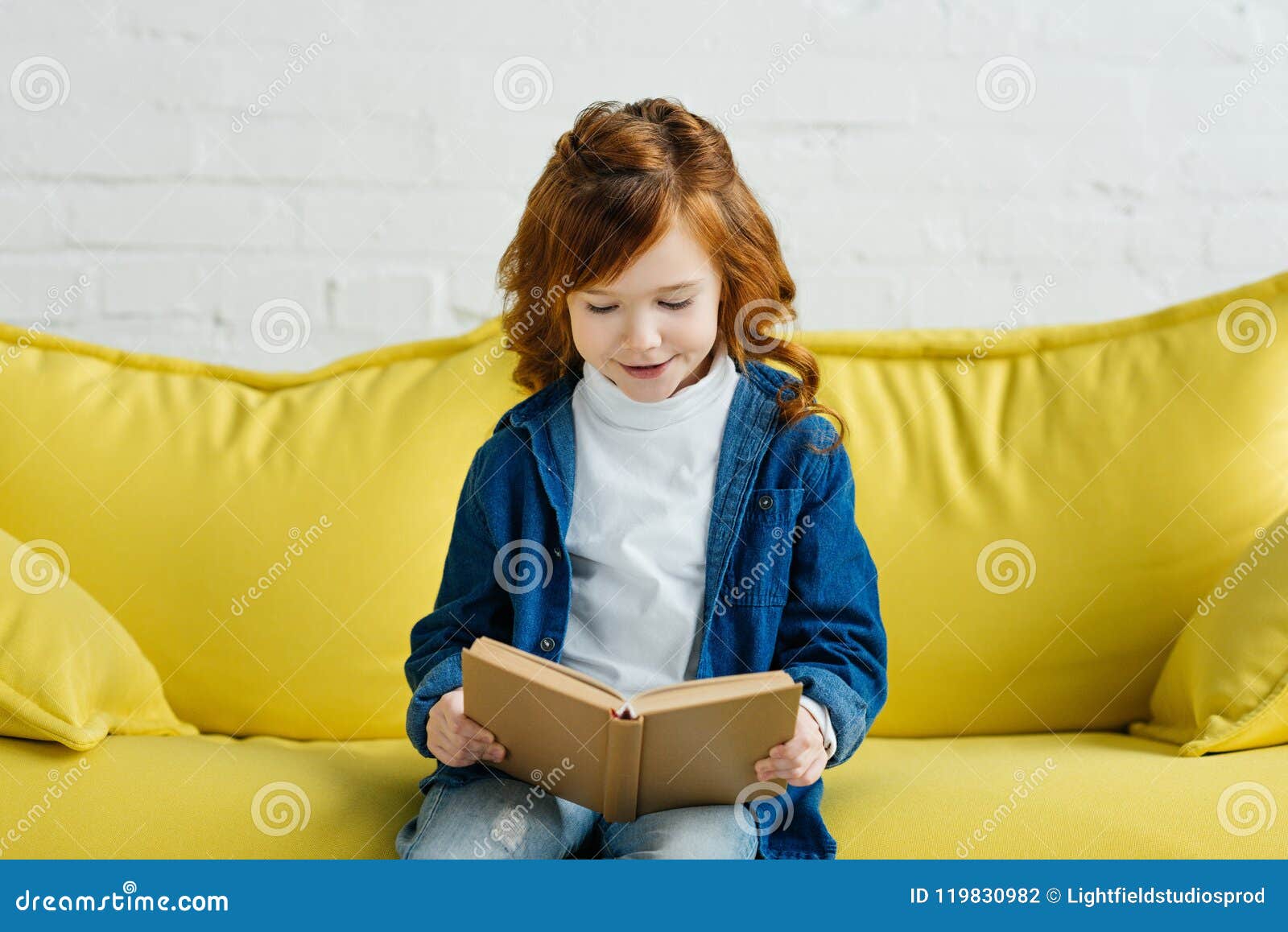 Enthusiastic Little Child Reading Book Stock Photo - Image of girl ...
