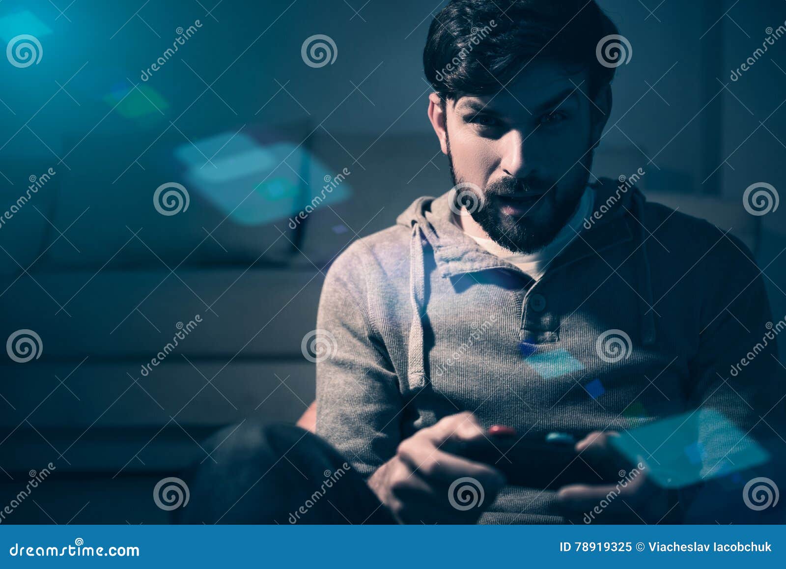 Enthusiastic Man Using Playing Console at Home Stock Image - Image of ...