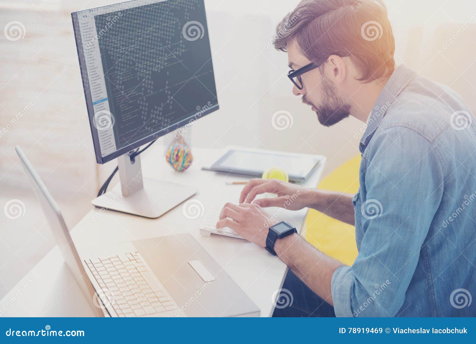 Enthusiastic Programmer Doing His Work Stock Image - Image of program ...