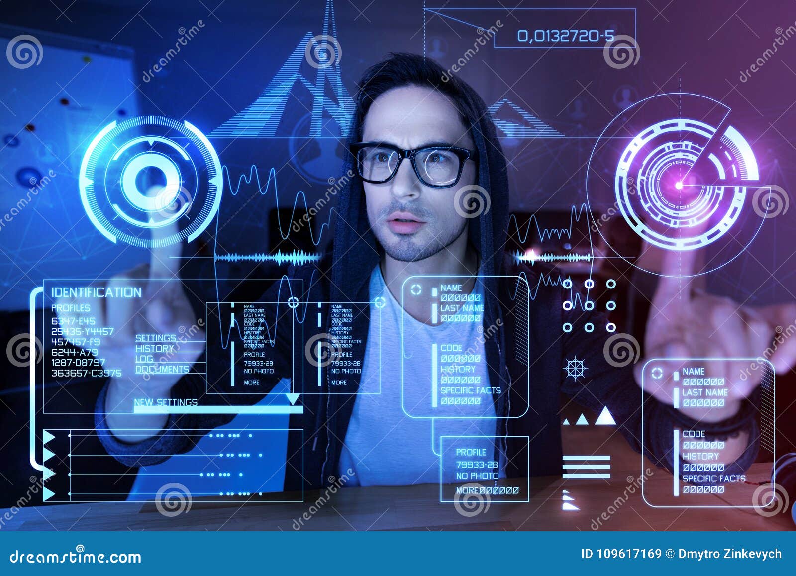 Enthusiastic Programmer Touching the Transparent Screen Stock Image ... Enthusiastic Programmer Touching the Transparent Screen Stock Image ...