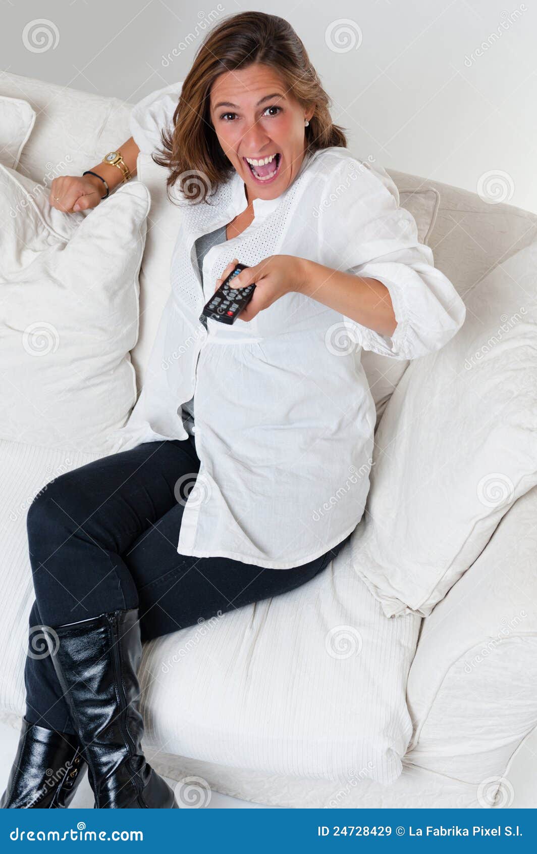 Enthusiastic TV spectator stock image. Image of leisure - 24728429