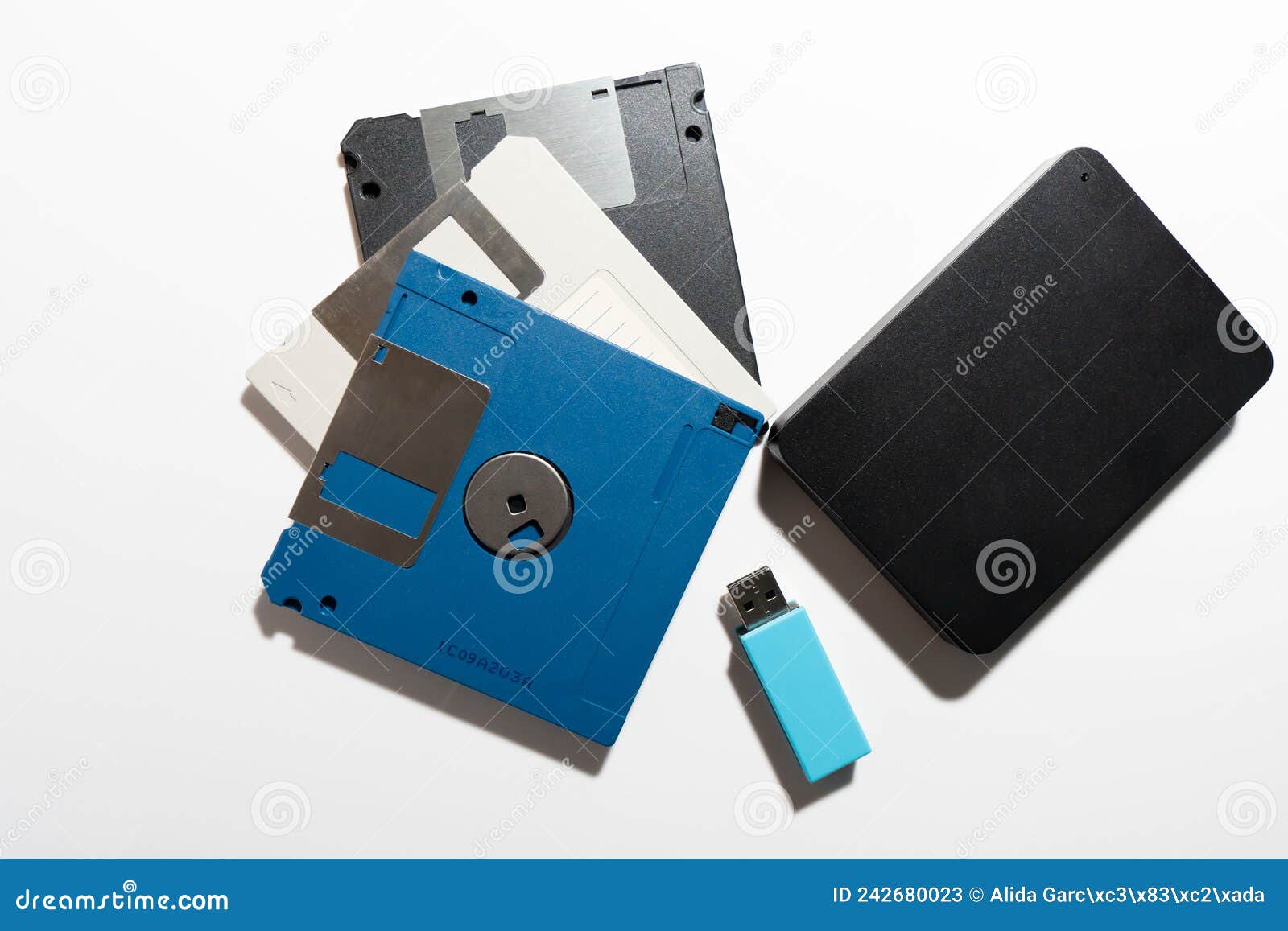 Entire Plane with White Background of Electronic Data Storage Devices ...