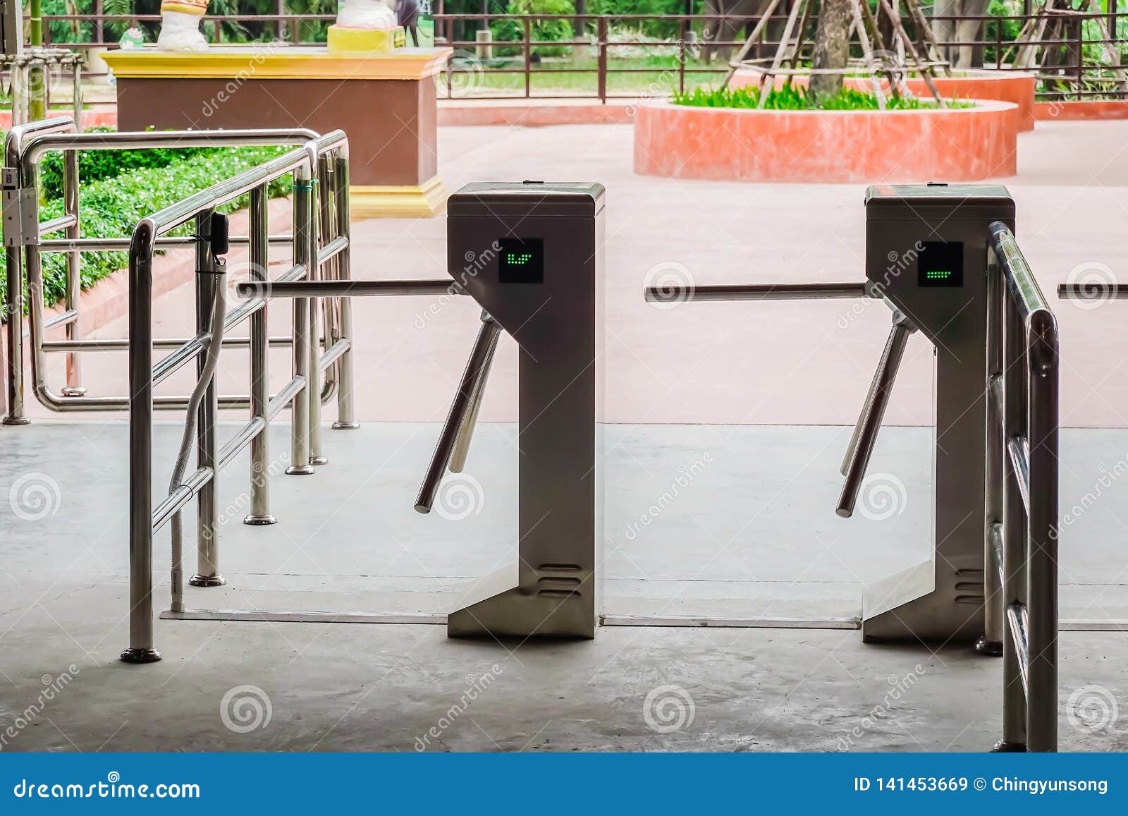 Entrance Of Automatic Access Control Ticket Barriers In Amusement Park ... Entrance Of Automatic Access Control Ticket Barriers In Amusement Park ...