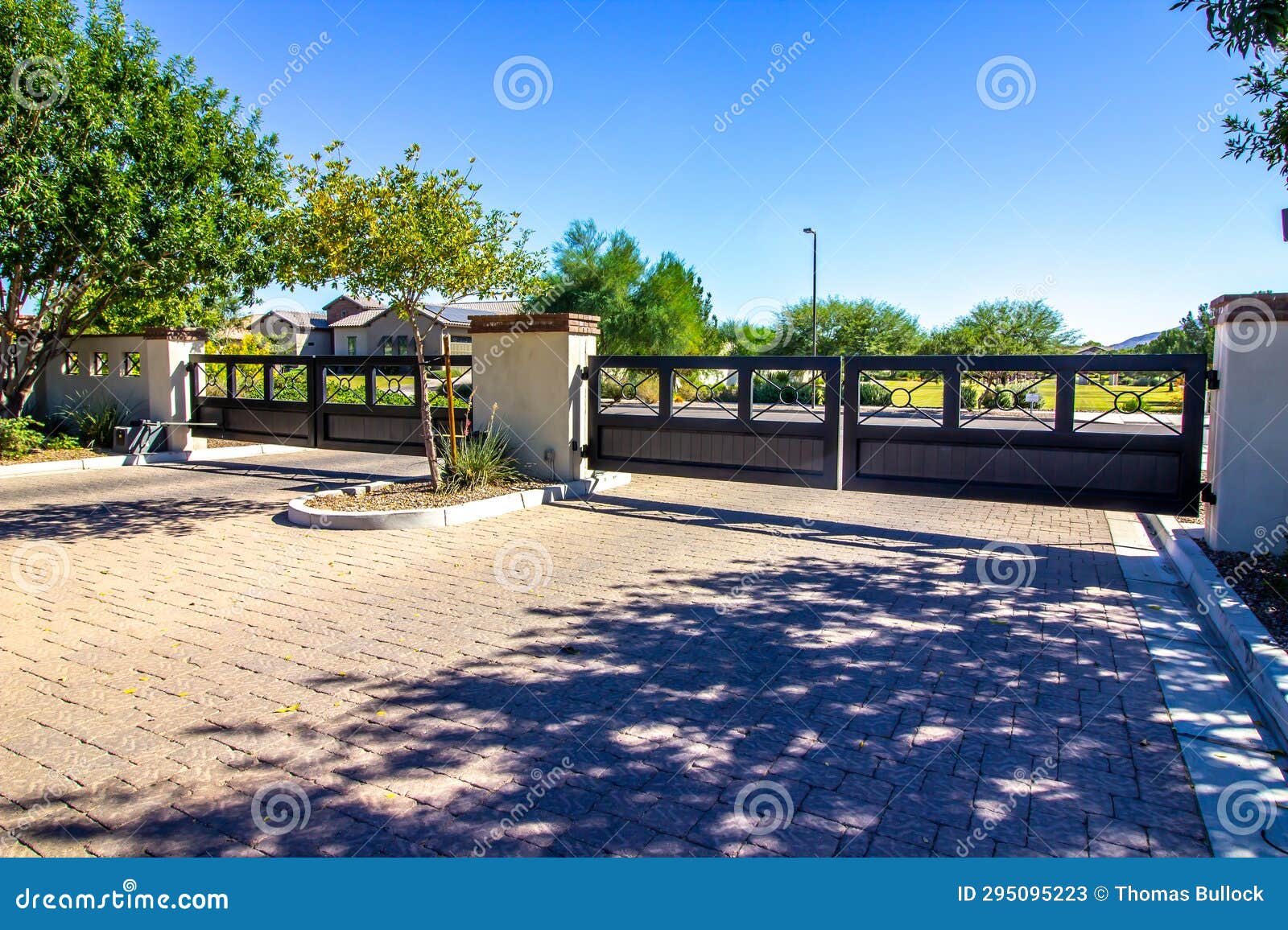 Entrance and Exit Gates To Secure Subdivision Stock Image - Image of ...
