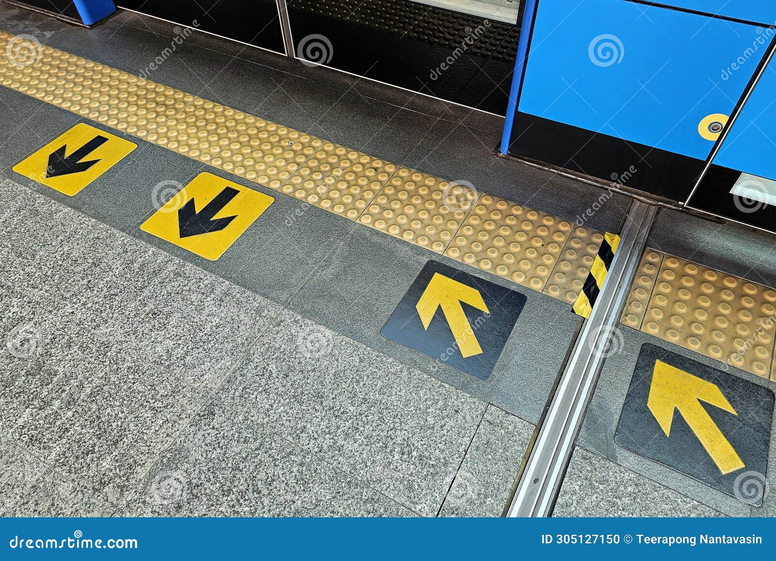 Entrance and Exit Sign on the Train Platform Ground. Stock Photo ...