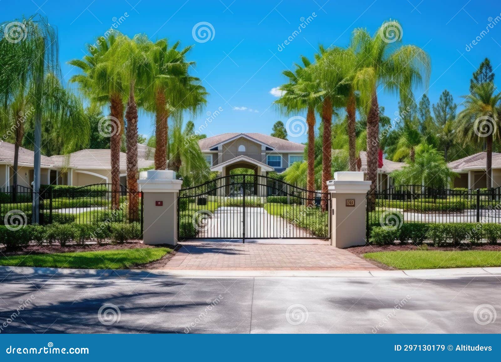 Entrance of a Gated Community with Guard Booth Stock Image - Image of ...