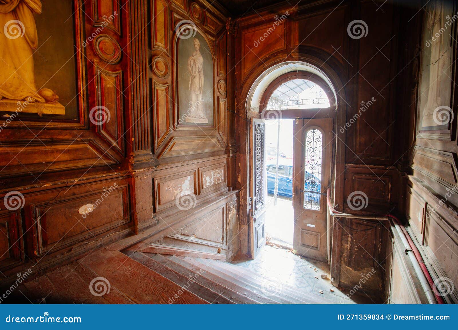 Entrance Hall in Old Abandoned Mansion Editorial Stock Image - Image of ...