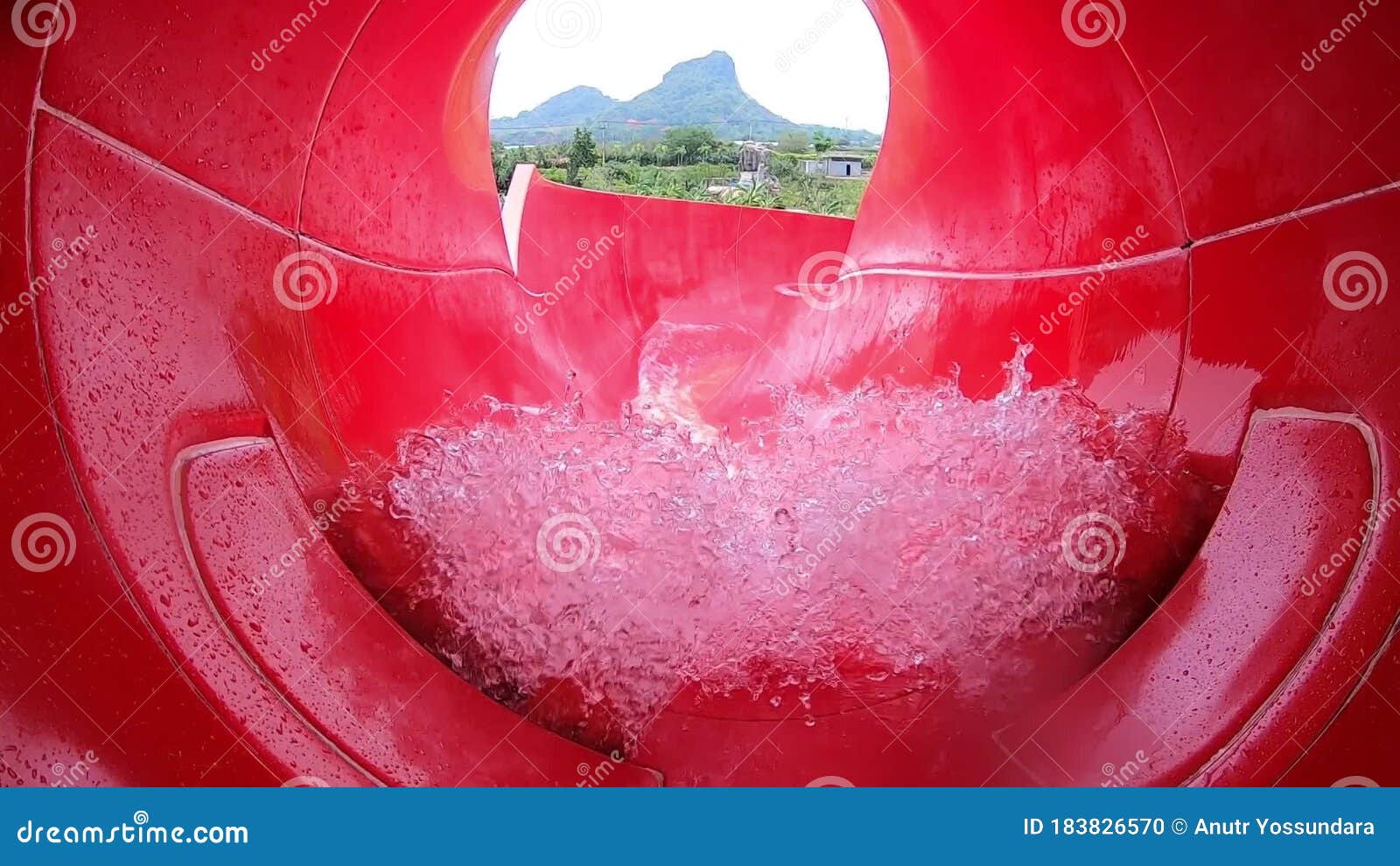 Entrance of a Water Slide with Water Flowing in Slow Motion Stock ...