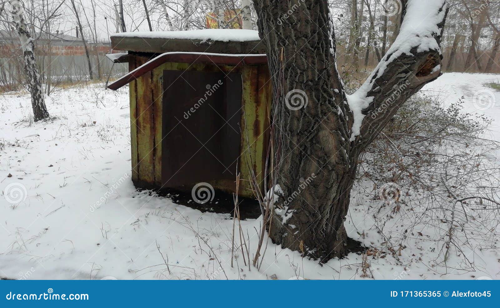 Entrance To the Bunker. Winter Landscape Stock Image - Image of barrier ...