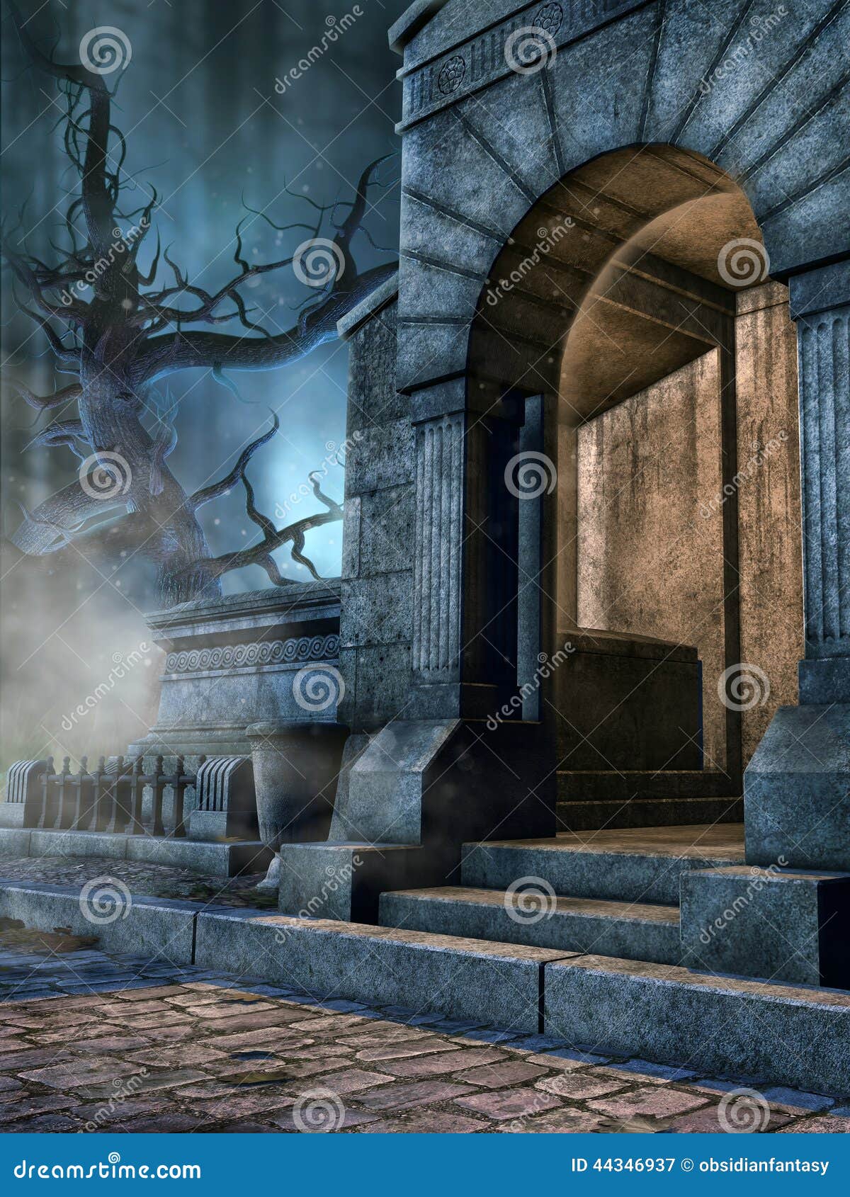 Entrance To a Cemetery Crypt Stock Illustration - Illustration of crypt ...
