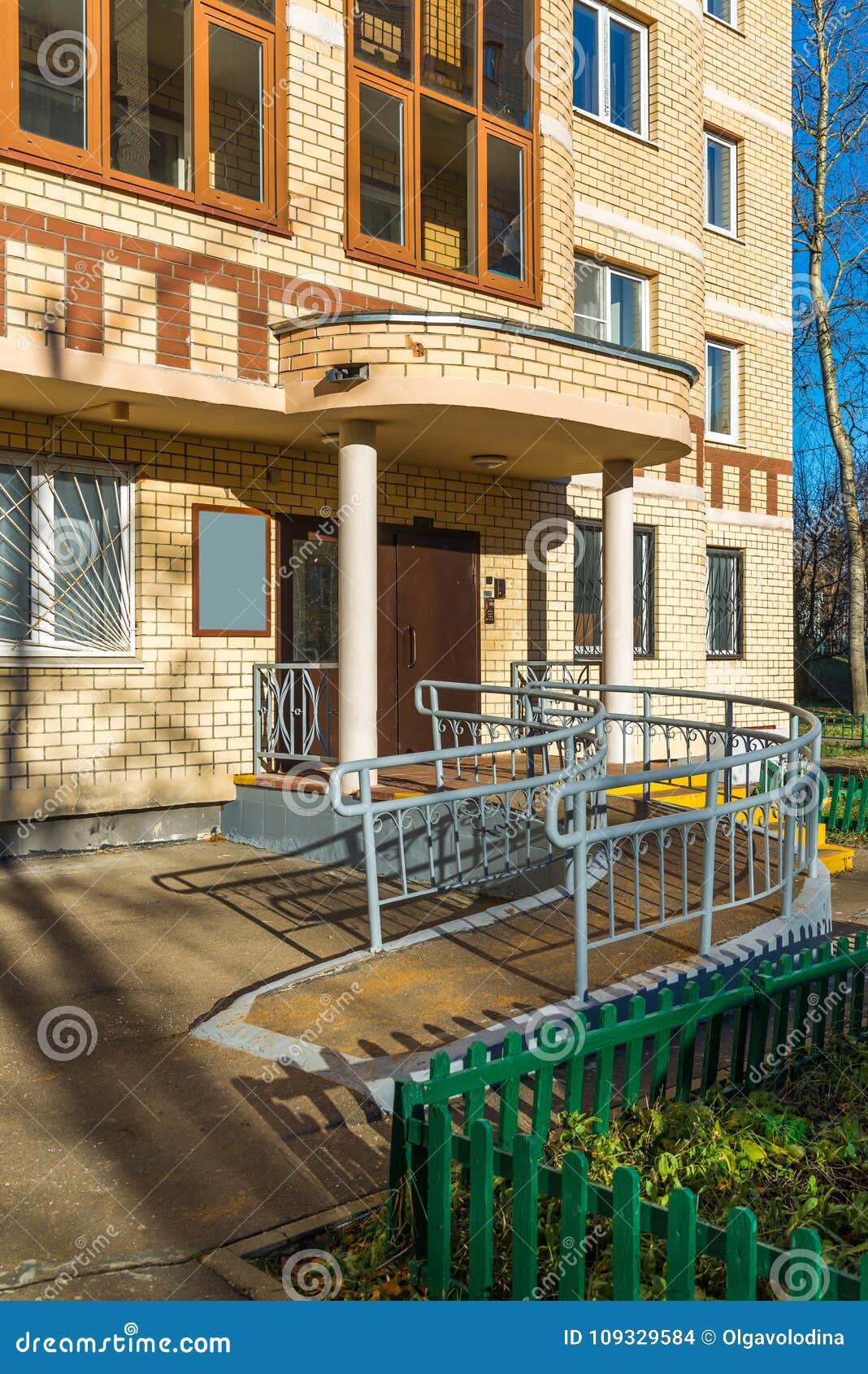 Entrance To Modern High-rise Building Made of Bricks. Stock Photo ...