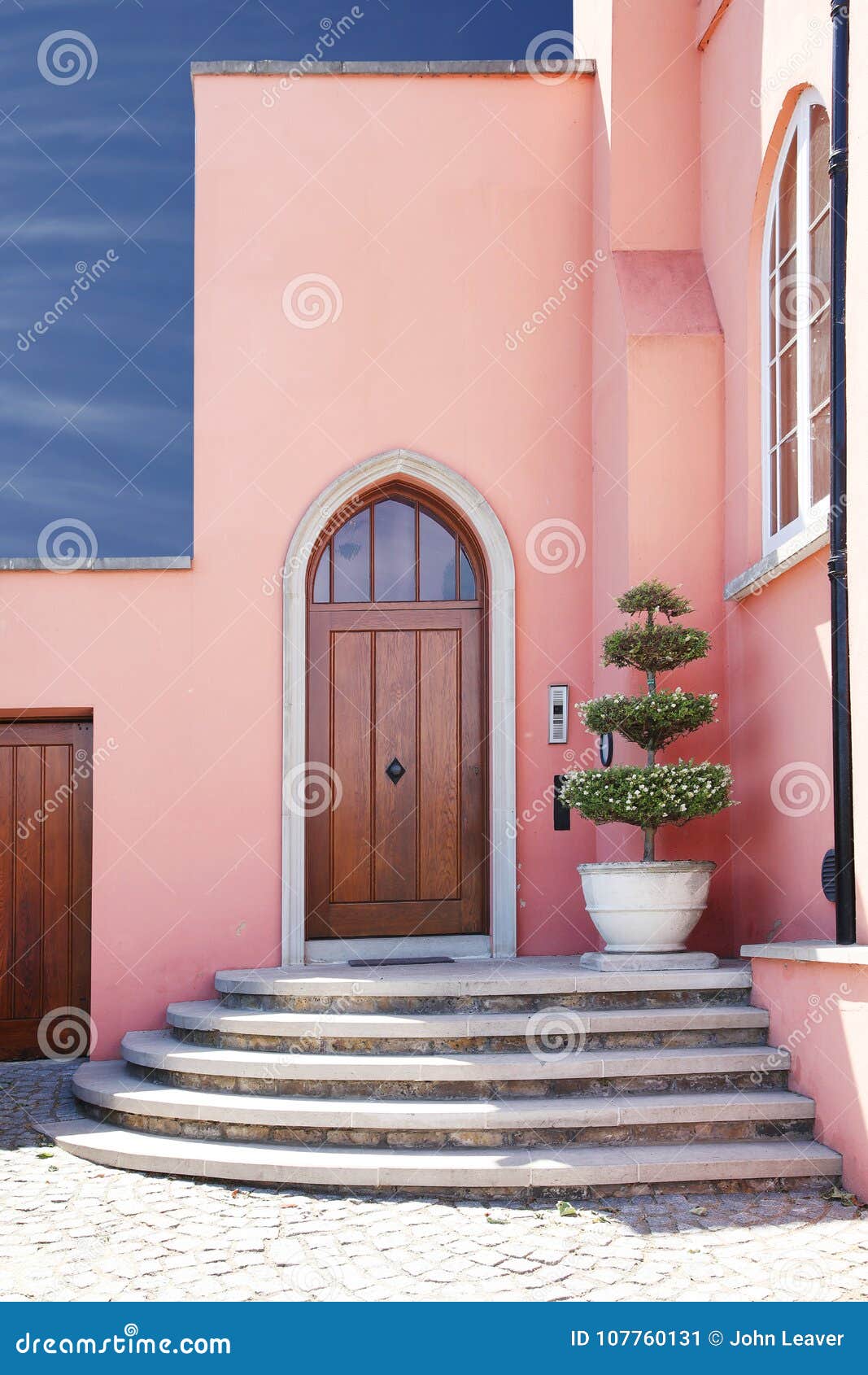 Pink Home / House Entrance with Steps Stock Image - Image of plant ...