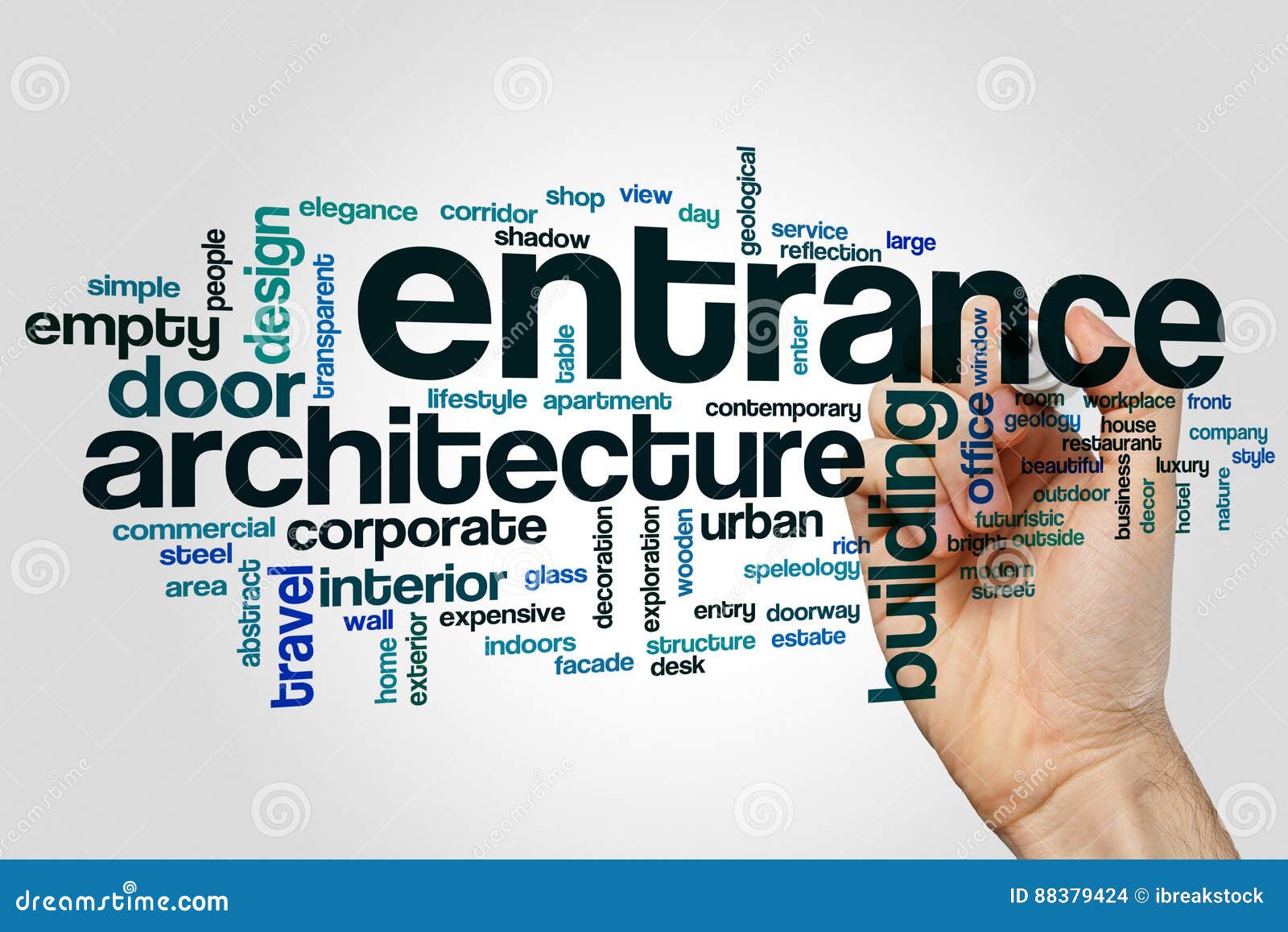 Entrance word cloud stock photo. Image of company, facade - 88379424
